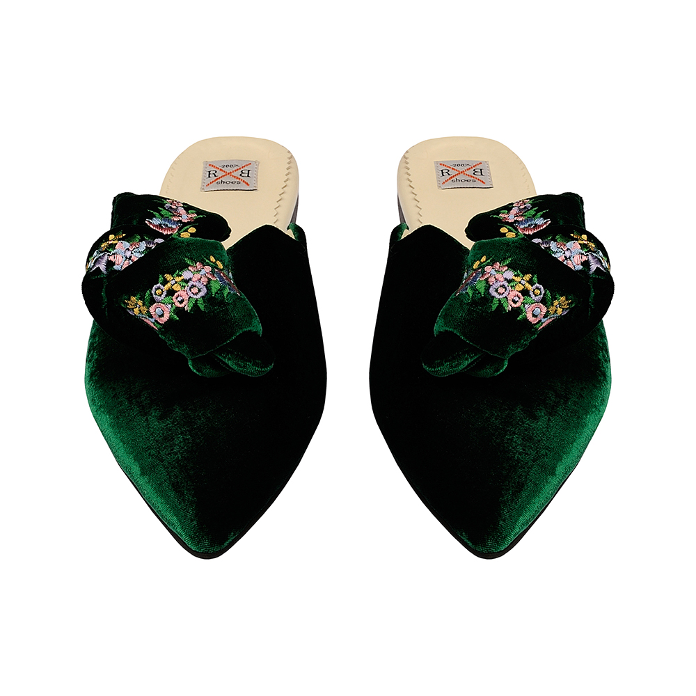 Mules grace emerald with bow and embroidery | Coveti