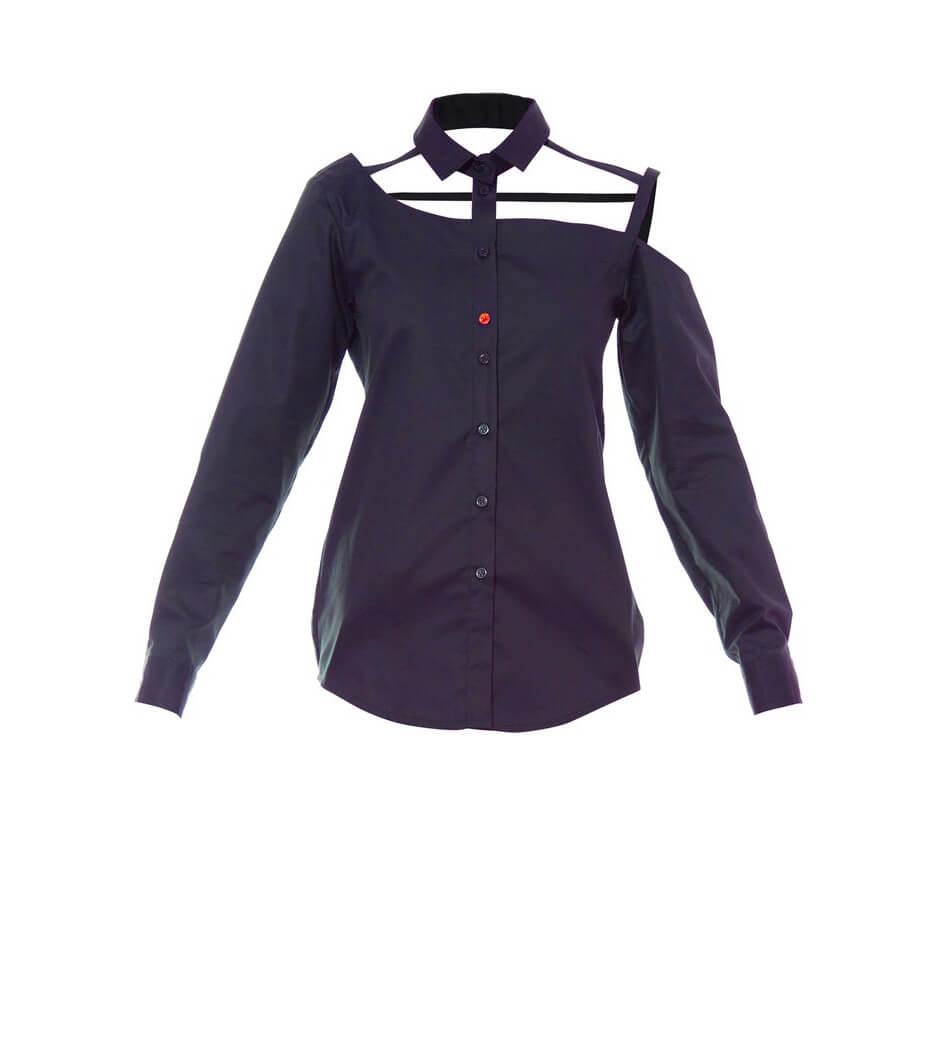Talented women's one shoulder button down navy blue cotton blouse ...