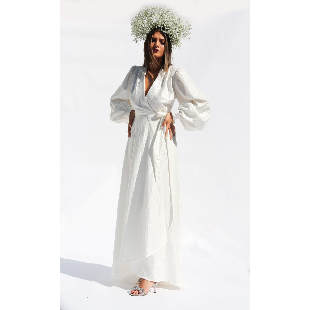 Solid Flare Madeleine Simon White Gown | Coveti