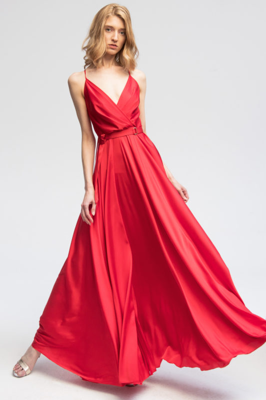 Satin long red dress | Coveti