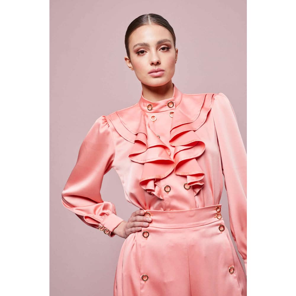 Frosted rose salmon blouse | Coveti