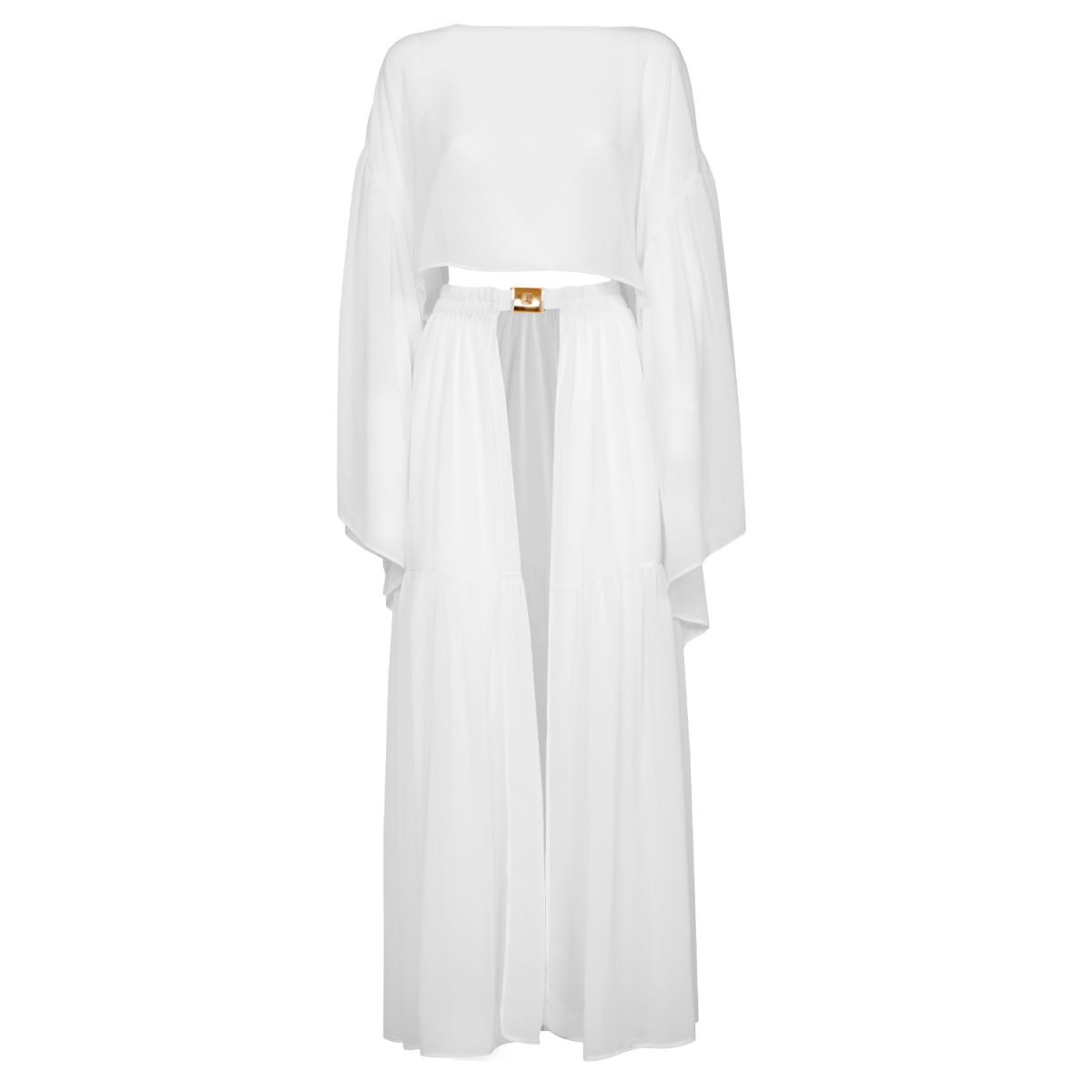 Comely overlay with golden details in white two piece | Designer ...