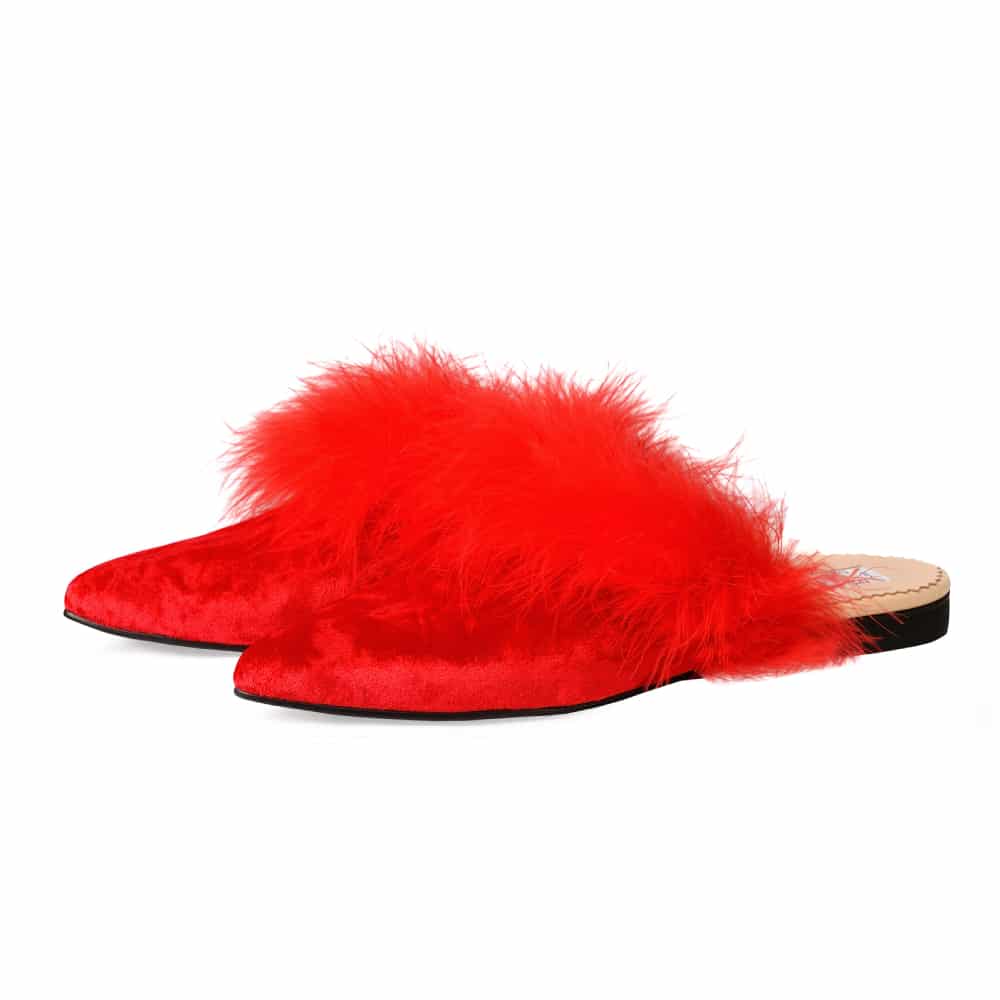 Velvet red mules with edging | Coveti