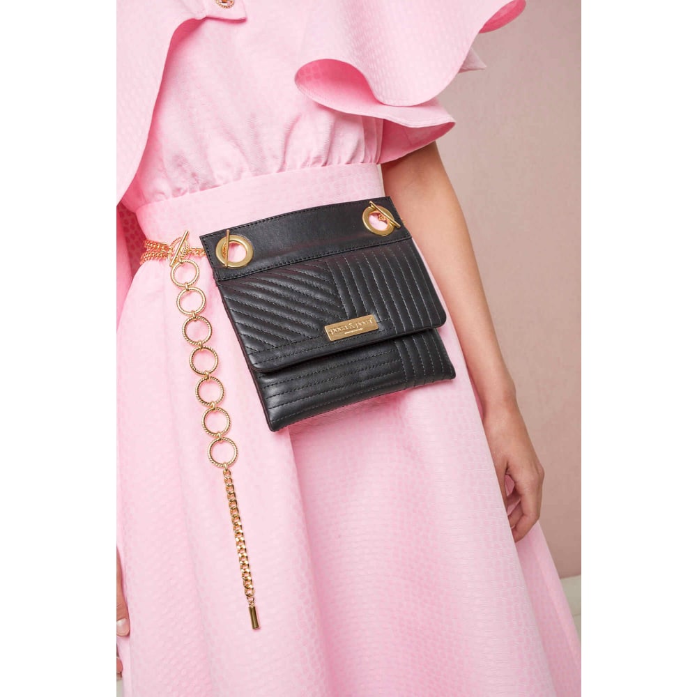 Coffee grain black quilted leather bag | Designer Collection | Coveti