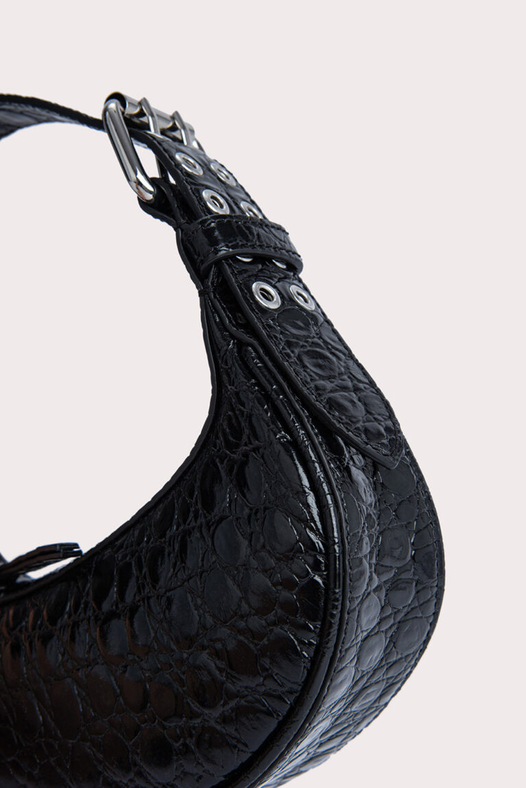 Mini soho black circular croco embossed leather bag | Coveti