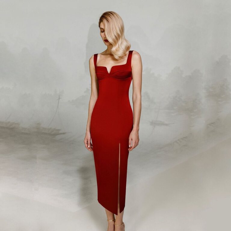 Red Midi Dress Satin | Coveti