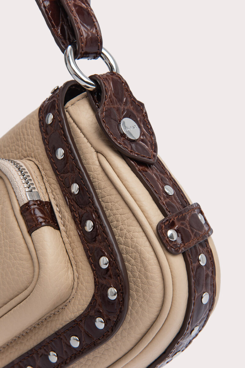 Maddy sequoia and kraft croco and flat grain leather bag | Coveti