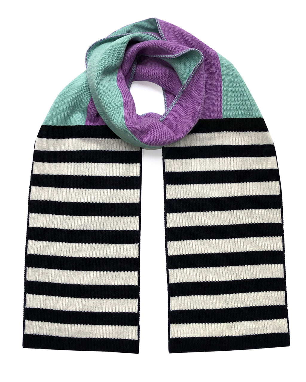 Multi-Striped Wool & Cashmere Scarf Lilac & Turquoise | Designer ...