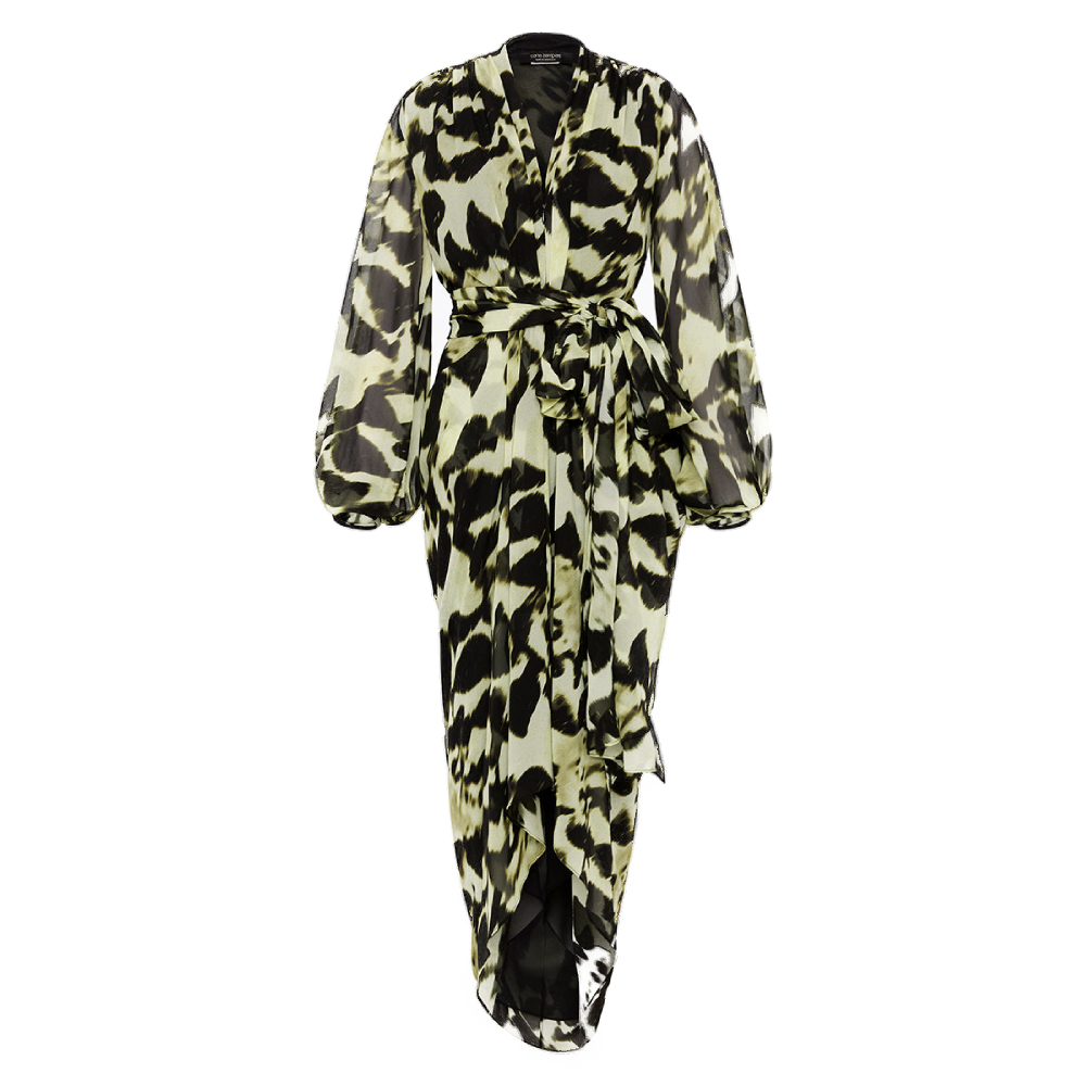 Lime shadow floral silk ggt waterfall dress | Coveti