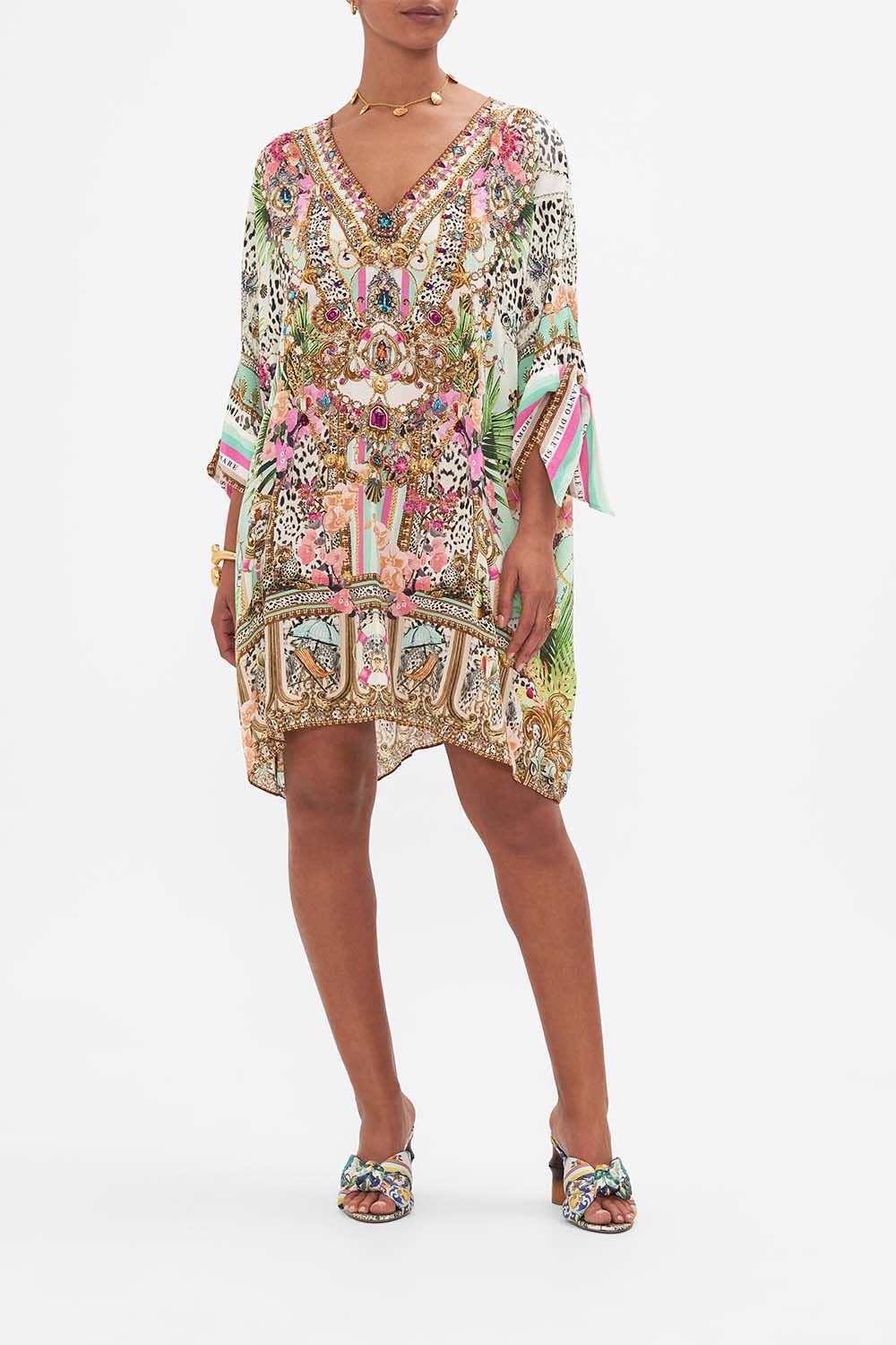Tie Sleeve Short V Neck Kaftan | Camilla Designer Midi & Maxi Dresses ...