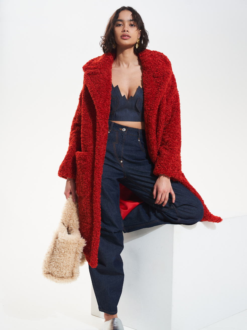Freed Ruby Red Faux Fur Coat | Designer Faux Fur Collection | Coveti