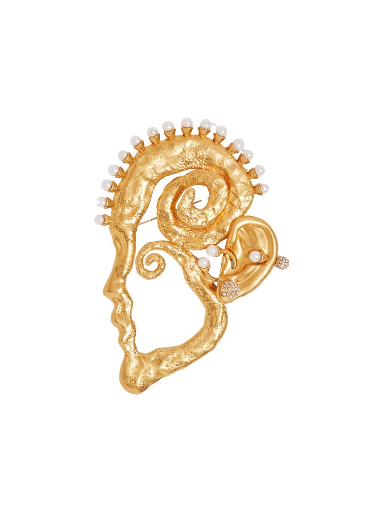 Schiaparelli Surrealist Snail Face Brooch | Haute Couture Designer | Coveti