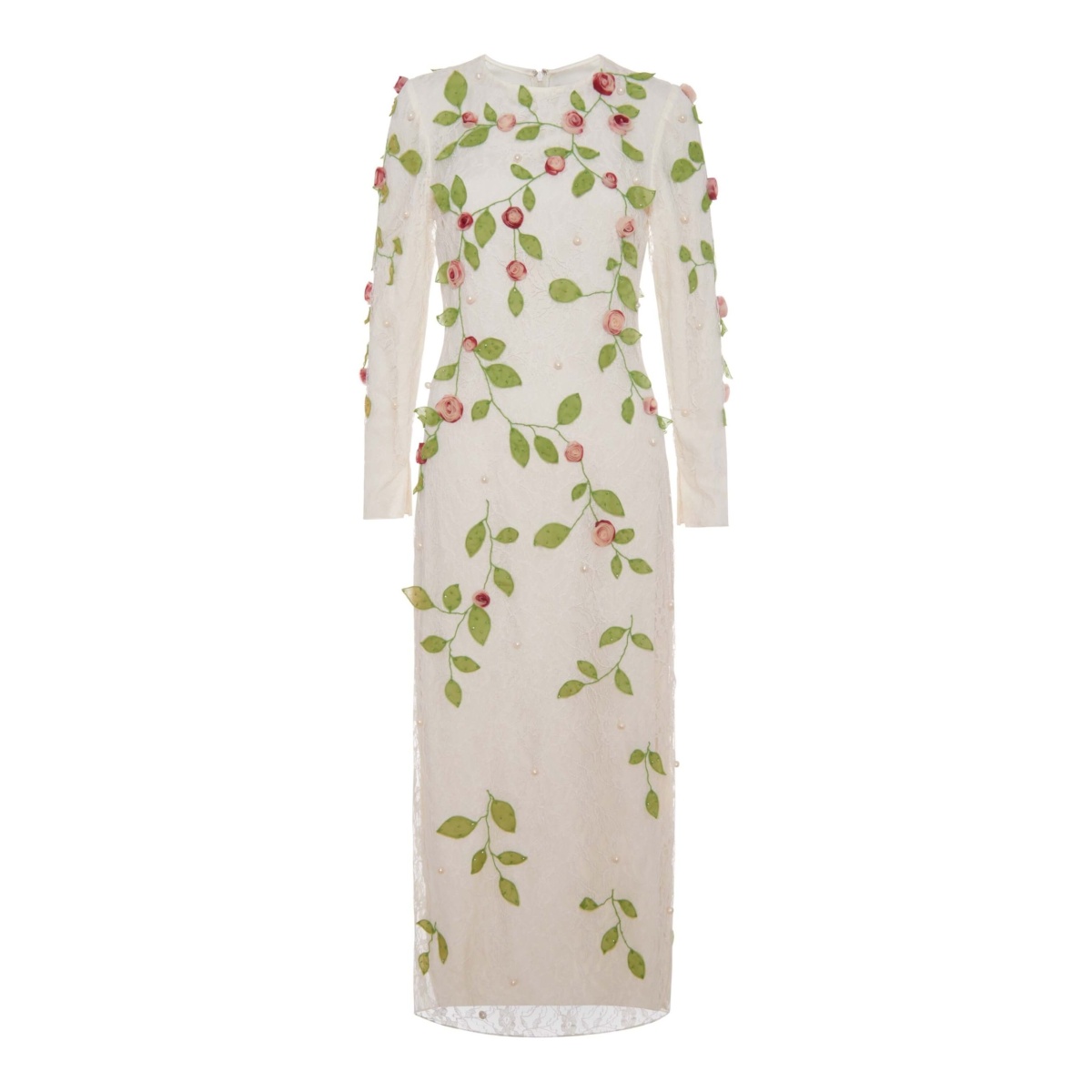Markarian Avelina Off White Embroidered Rosette Vine Lace Long Sleeve ...
