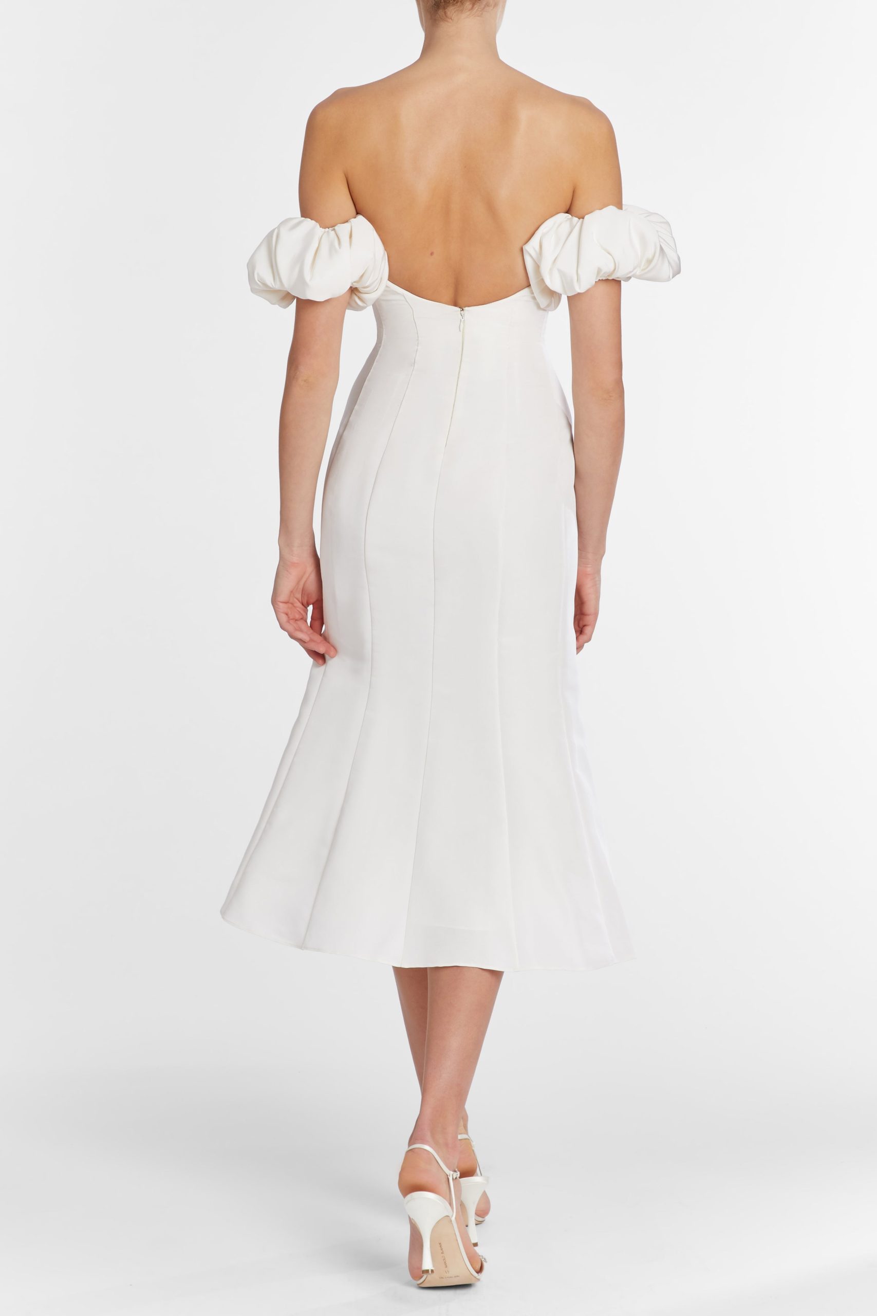 Markarian Maria White Silk Dress with Puff Sleeves | Luxury Ready to ...