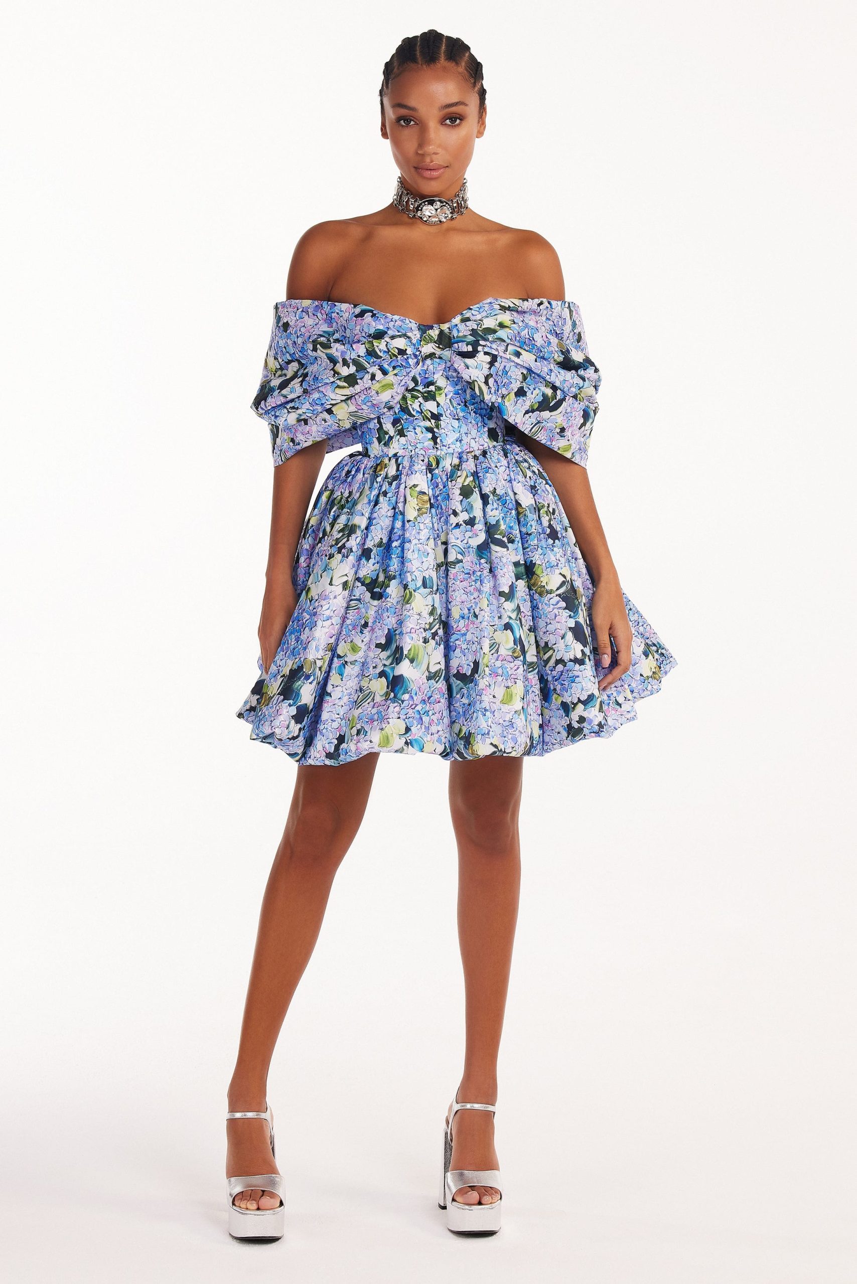 Milla Blue Hydrangea bow-detailed mini dress | Coveti