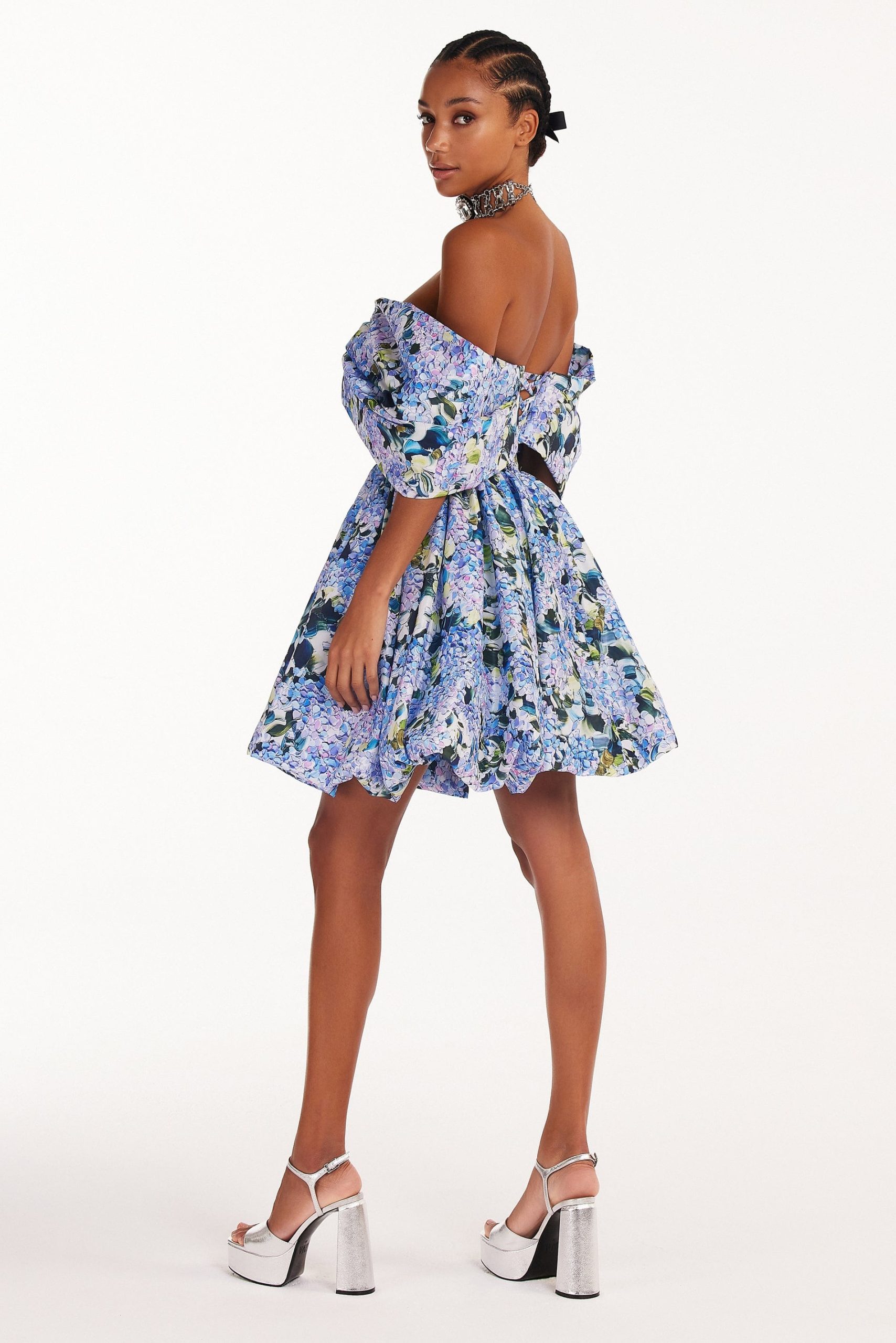 Milla Blue Hydrangea bow-detailed mini dress | Coveti