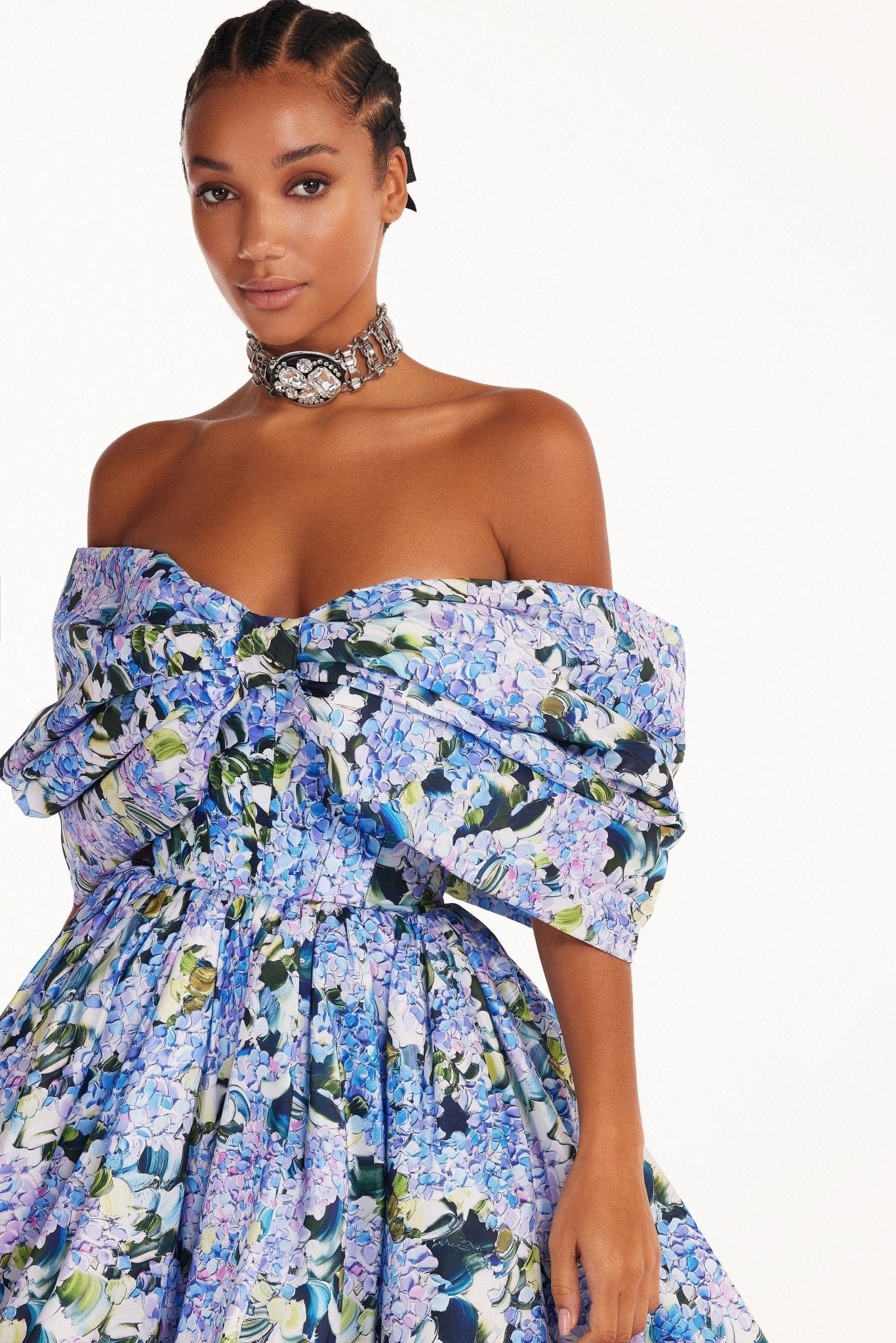 Milla Blue Hydrangea bow-detailed mini dress | Coveti