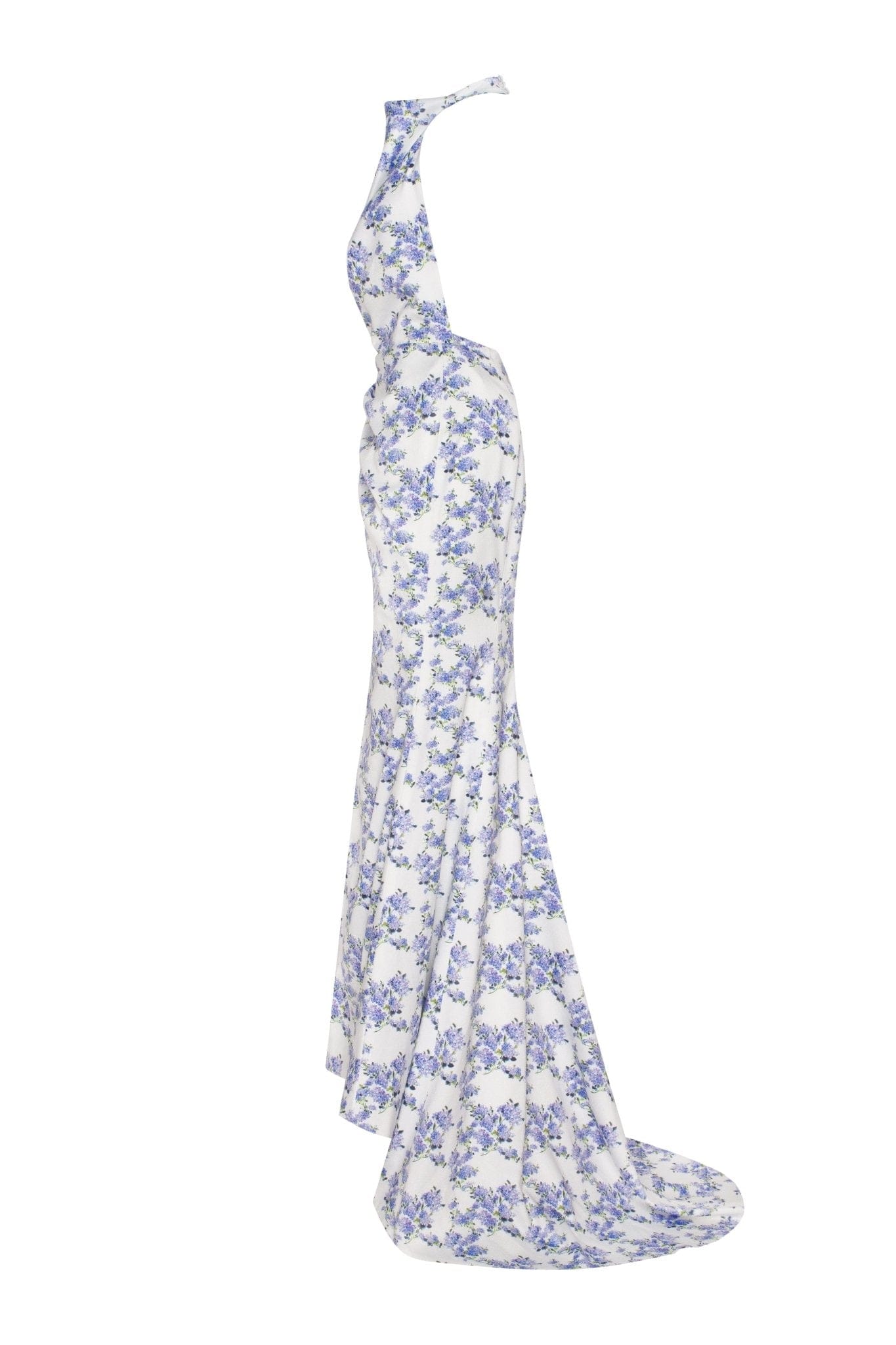 Milla Blue Hydrangea mock neck sleeveless evening dress | Coveti