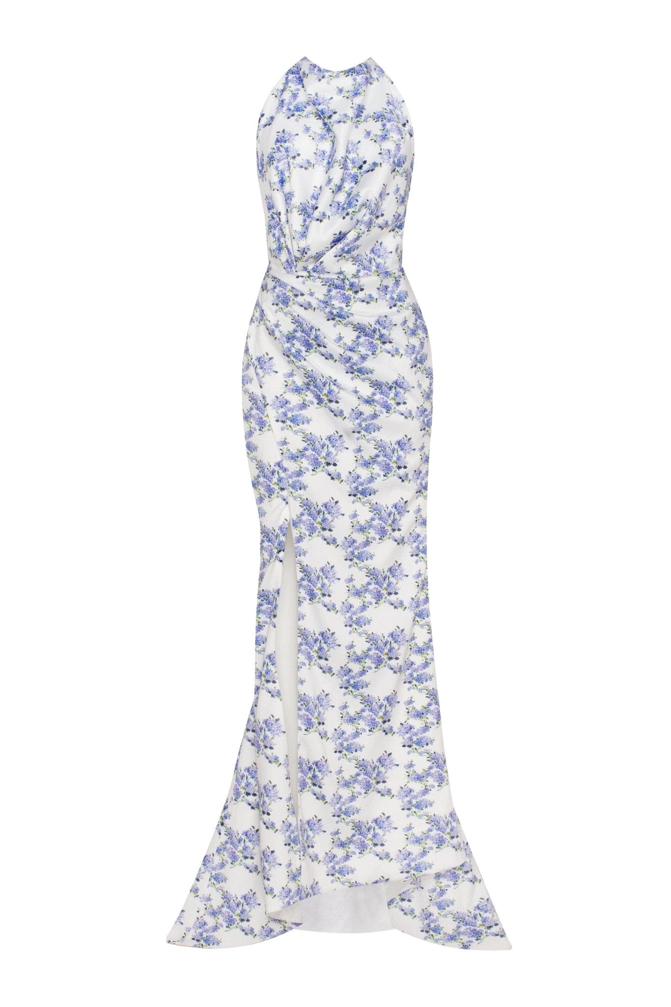 Milla Blue Hydrangea mock neck sleeveless evening dress | Coveti