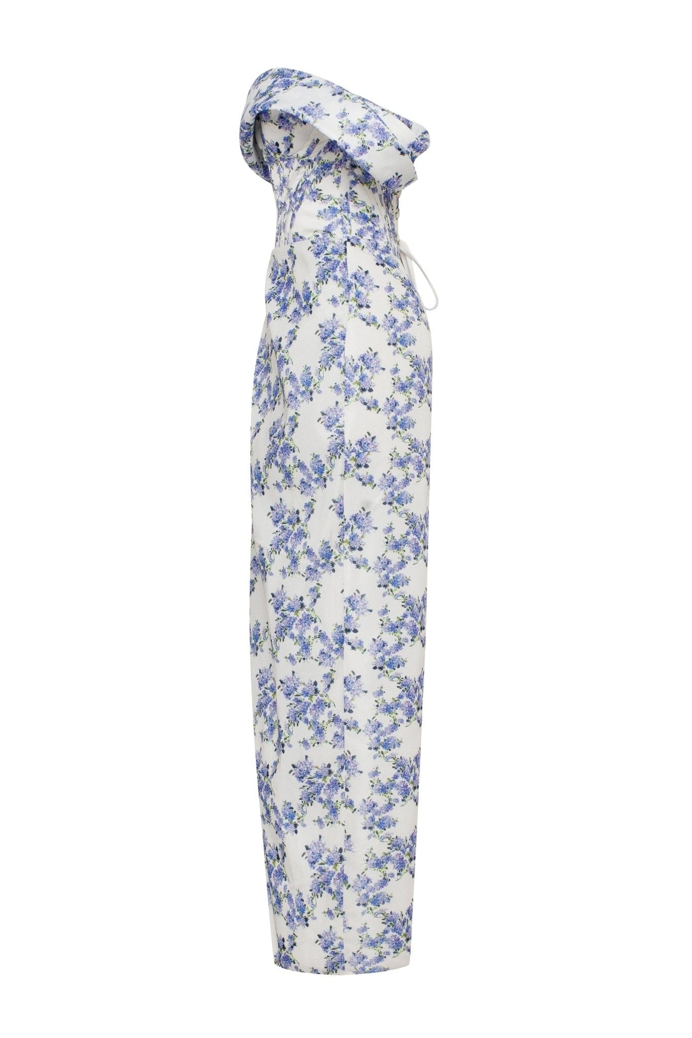 Milla Blue Hydrangea off-shoulder satin dress | Coveti
