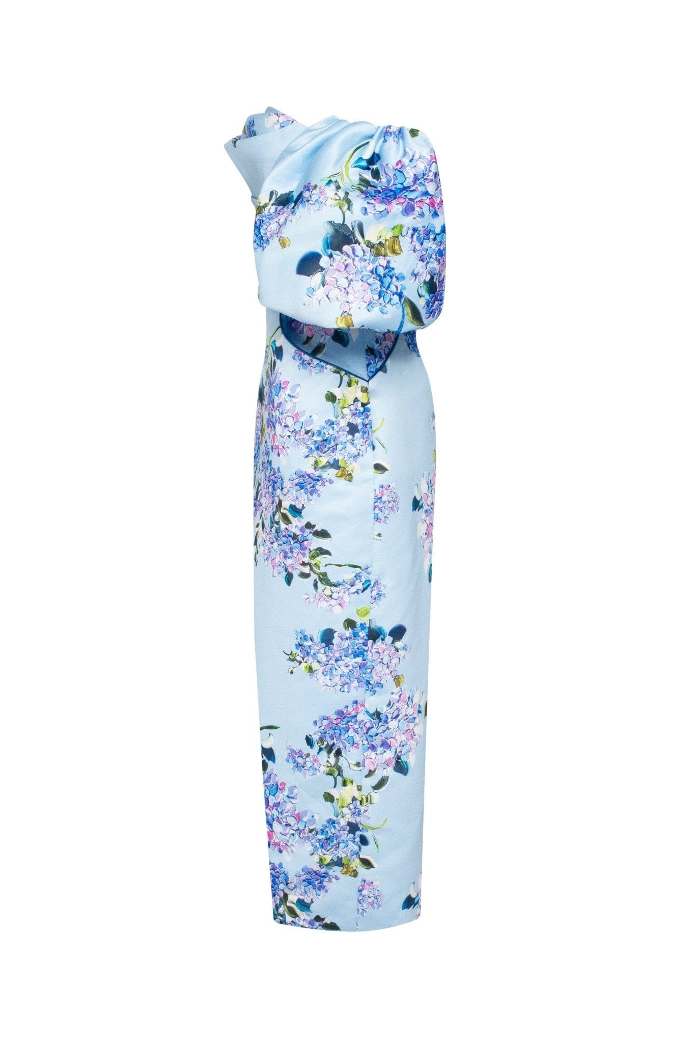 Milla Blue Hydrangea puff-sleeve midi dress | Coveti
