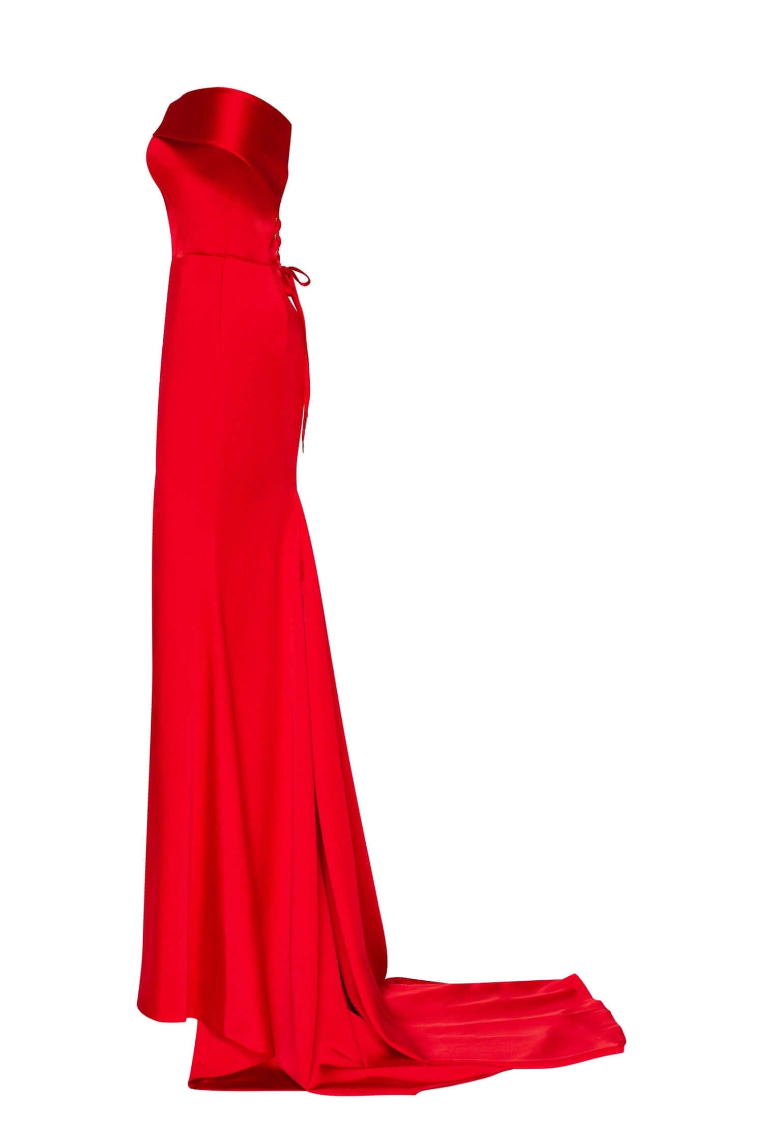 Milla Classy drop-shoulder red satin dress | Coveti