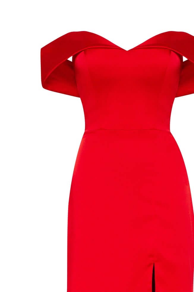 Milla Classy drop-shoulder red satin dress | Coveti