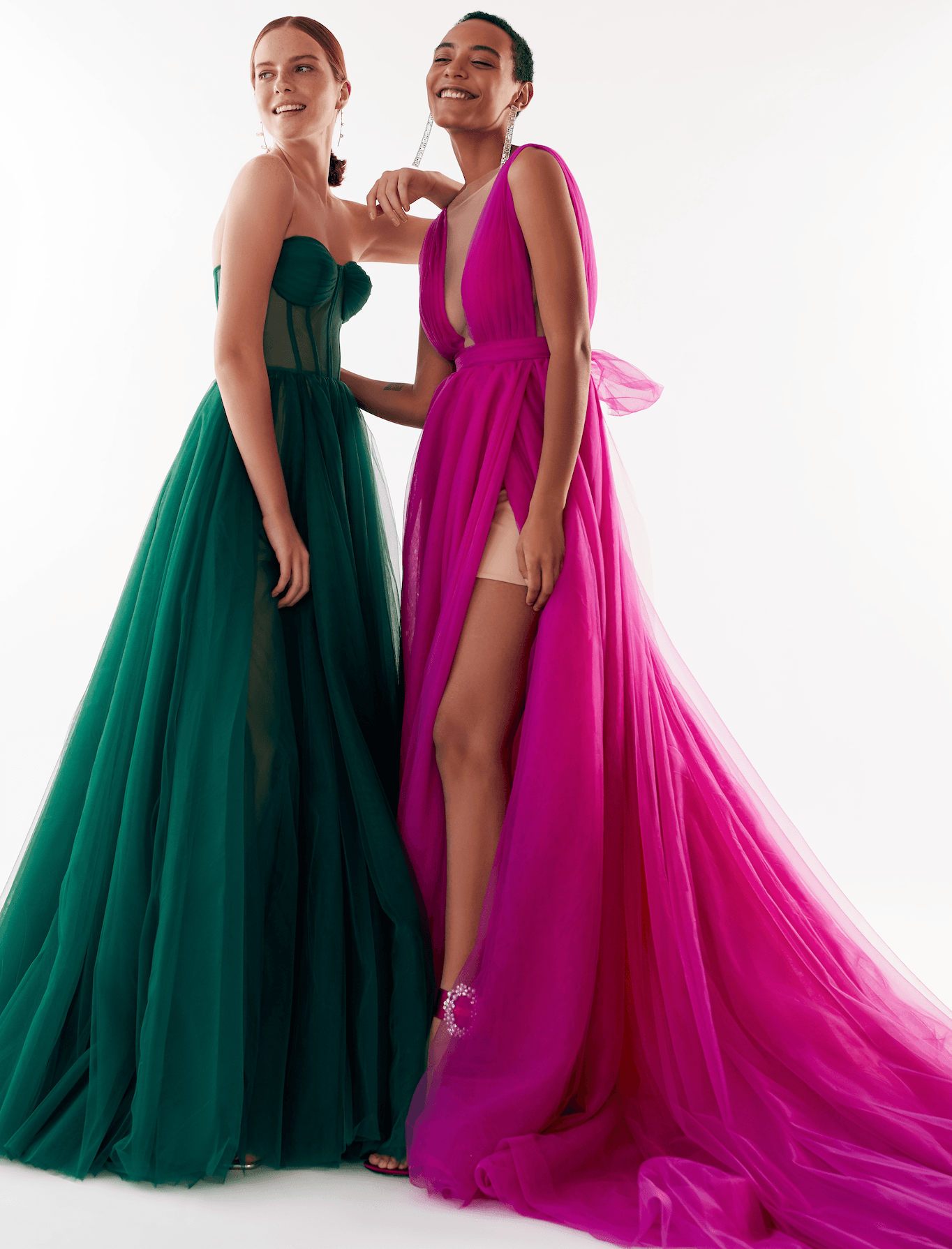 Milla Emerald Green Tulle Maxi Dress with a Corset Bustier | Coveti