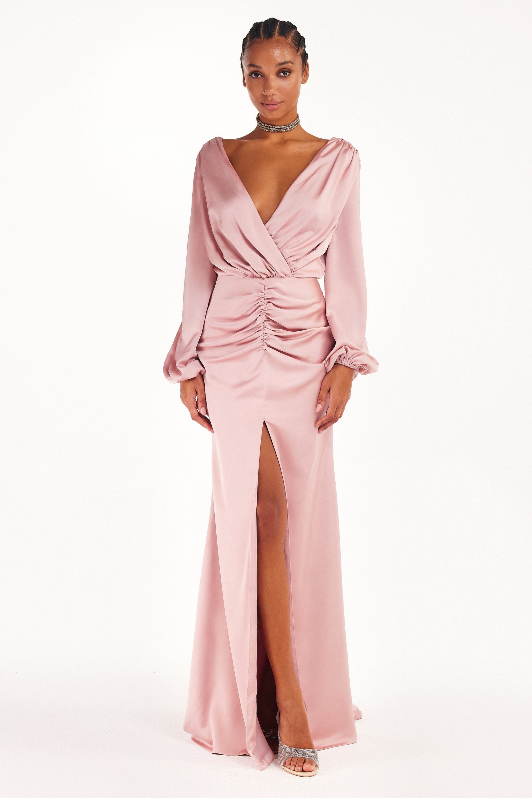 Milla Fancy misty rose silk maxi evening dress | Coveti