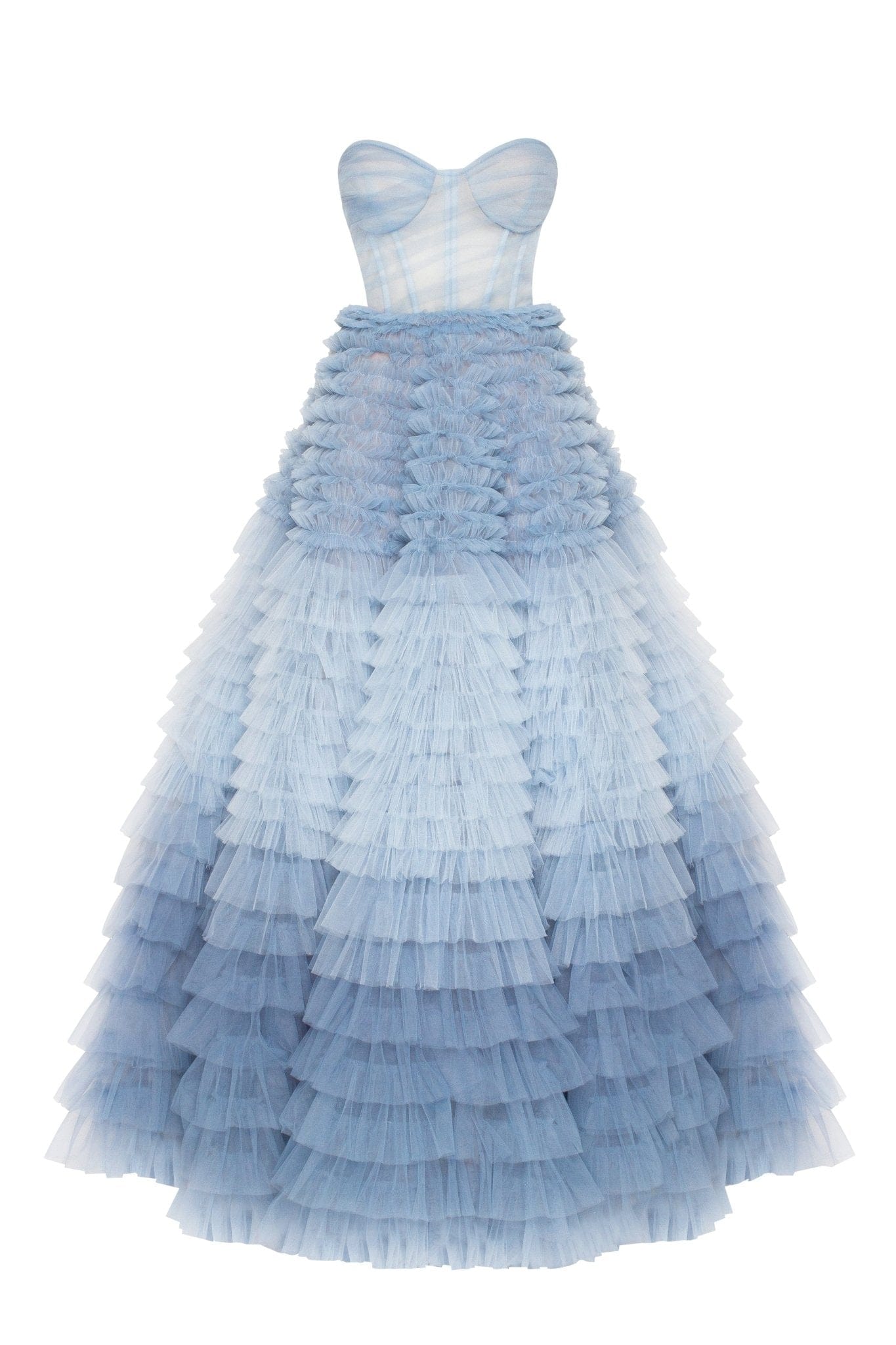 Milla Light Blue Strapless Frill-Layered Fluffy Dress | Coveti
