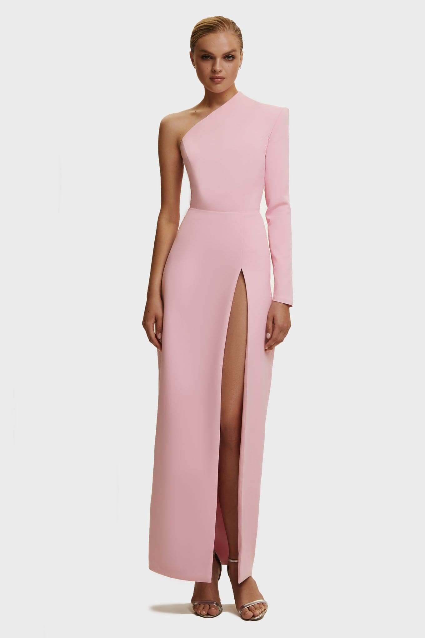 Milla Pink Long-sleeved dress with sharp shoulder cut | Coveti