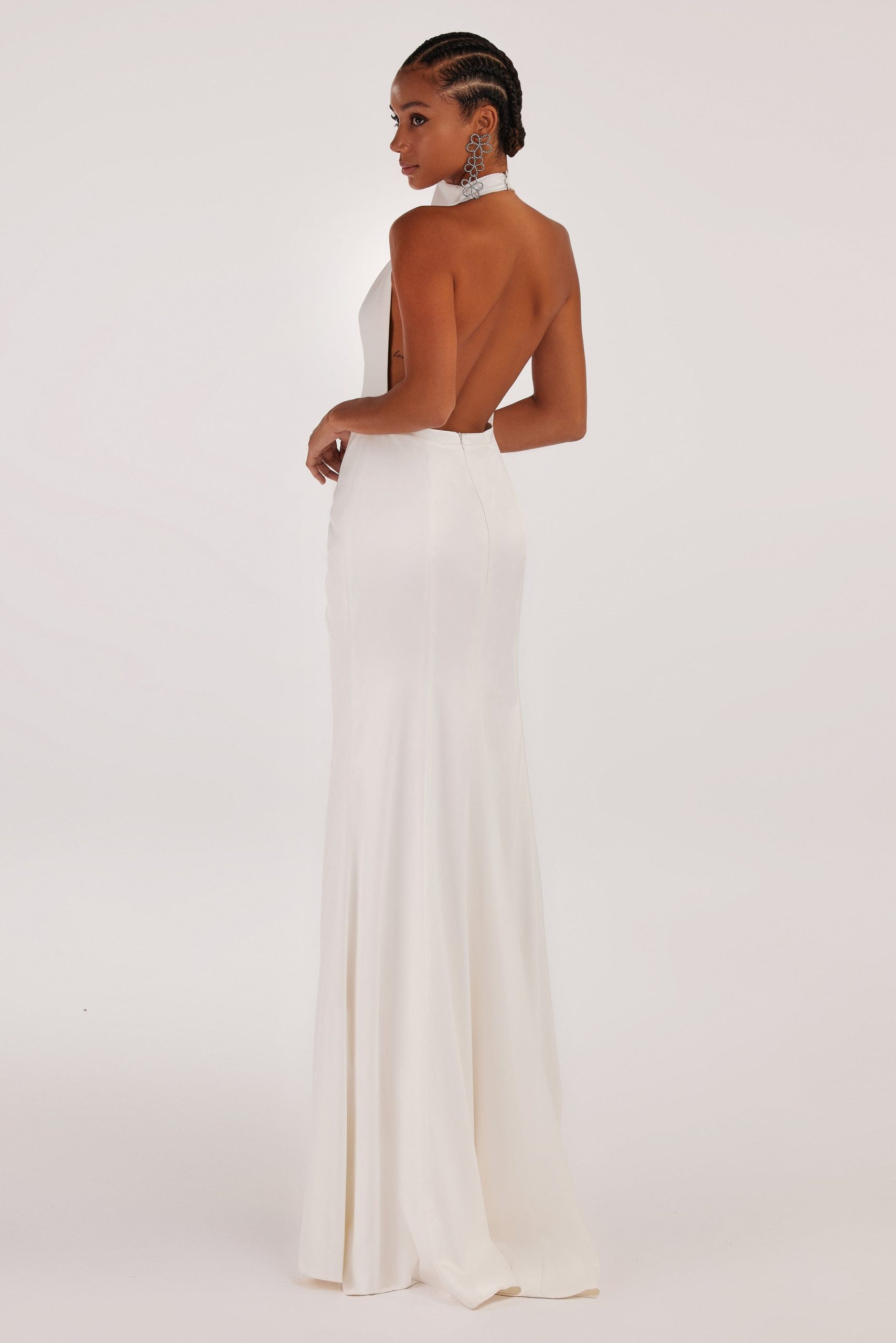 Milla White Mock neck sleeveless low slit dress | Coveti