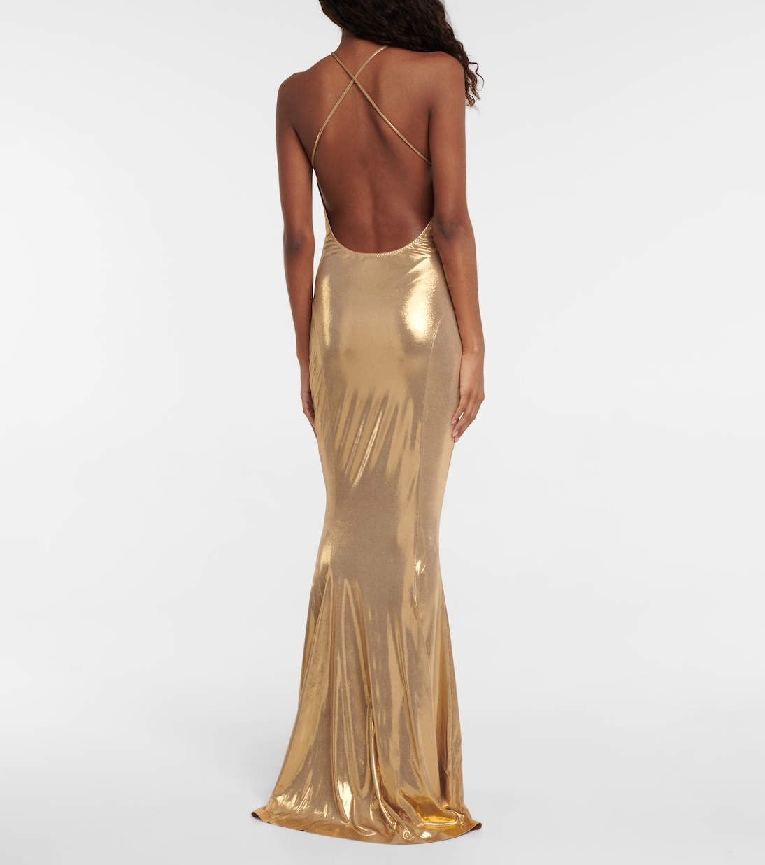 Norma Kamali Lamé fishtail slip gown | Luxury Ready to Wear | Coveti