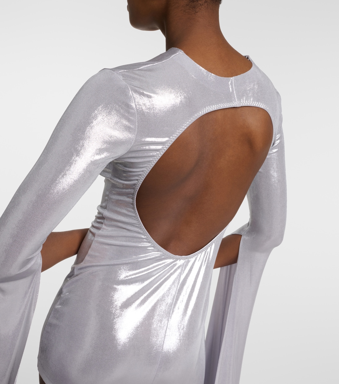 Norma Kamali Ribbon open-back lamé gown | Luxury Ready to Wear | Coveti