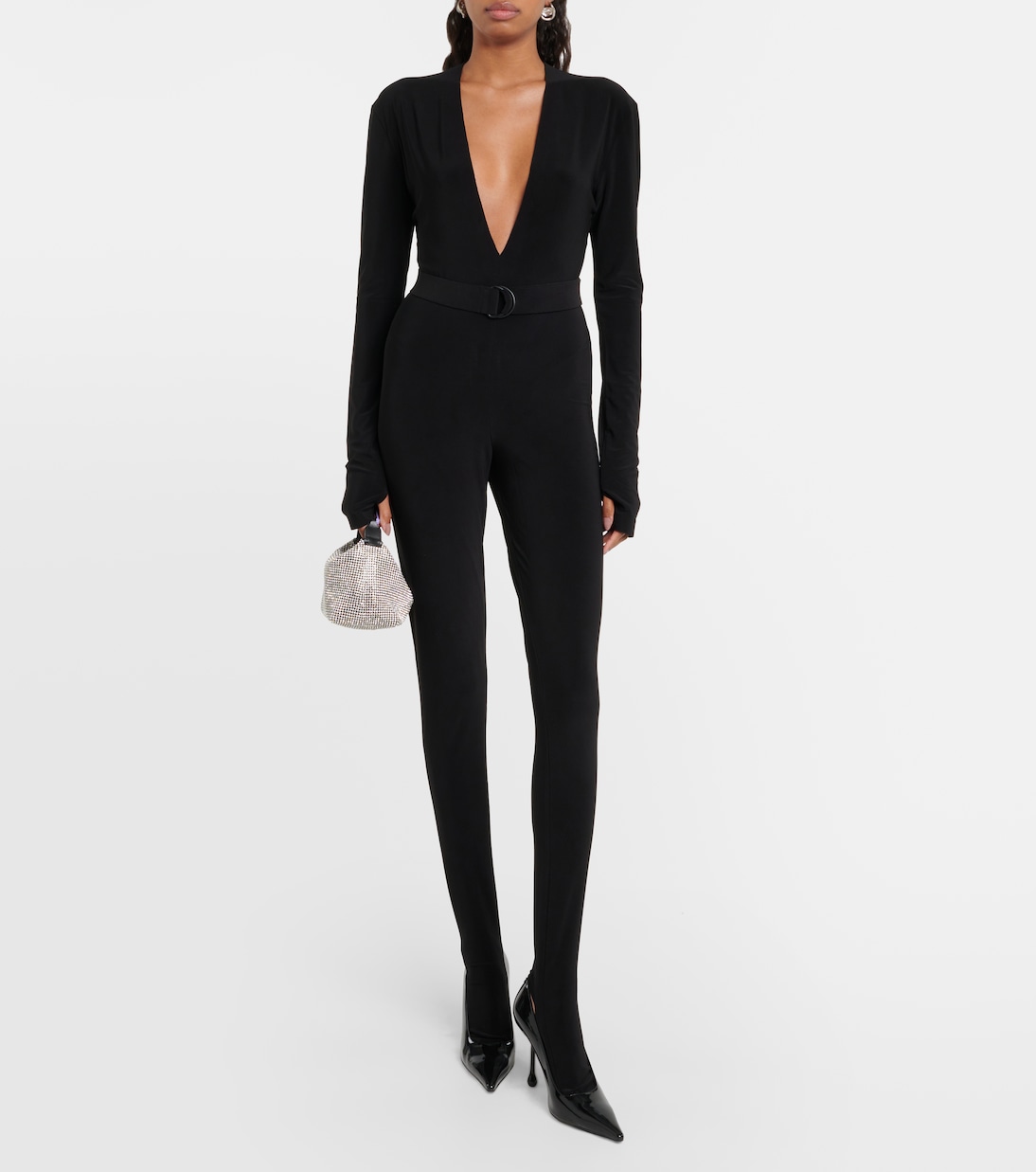 Norma Kamali Stirrup jersey catsuit | Luxury Ready to Wear | Coveti