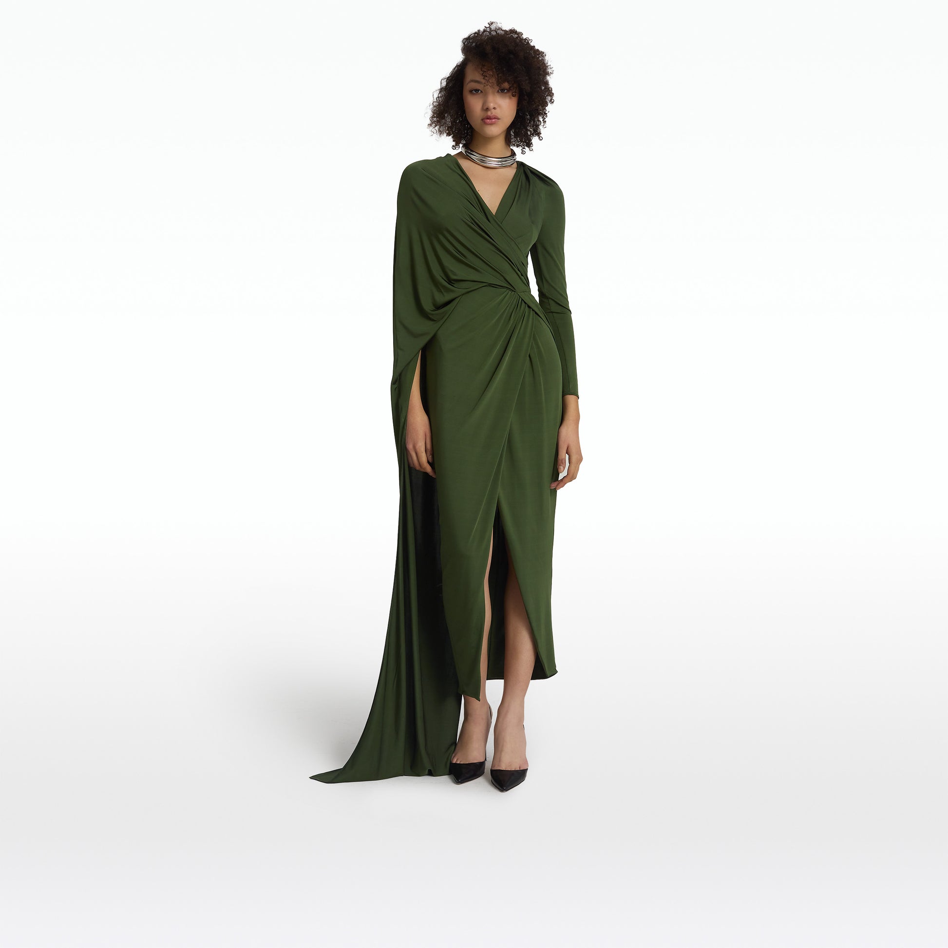 Safiyaa Abrie Olive Long Dress | Luxury Ready to Wear | Coveti