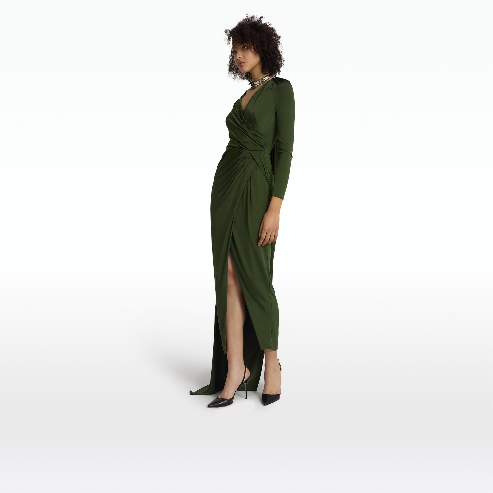 Safiyaa Abrie Olive Long Dress | Luxury Ready to Wear | Coveti