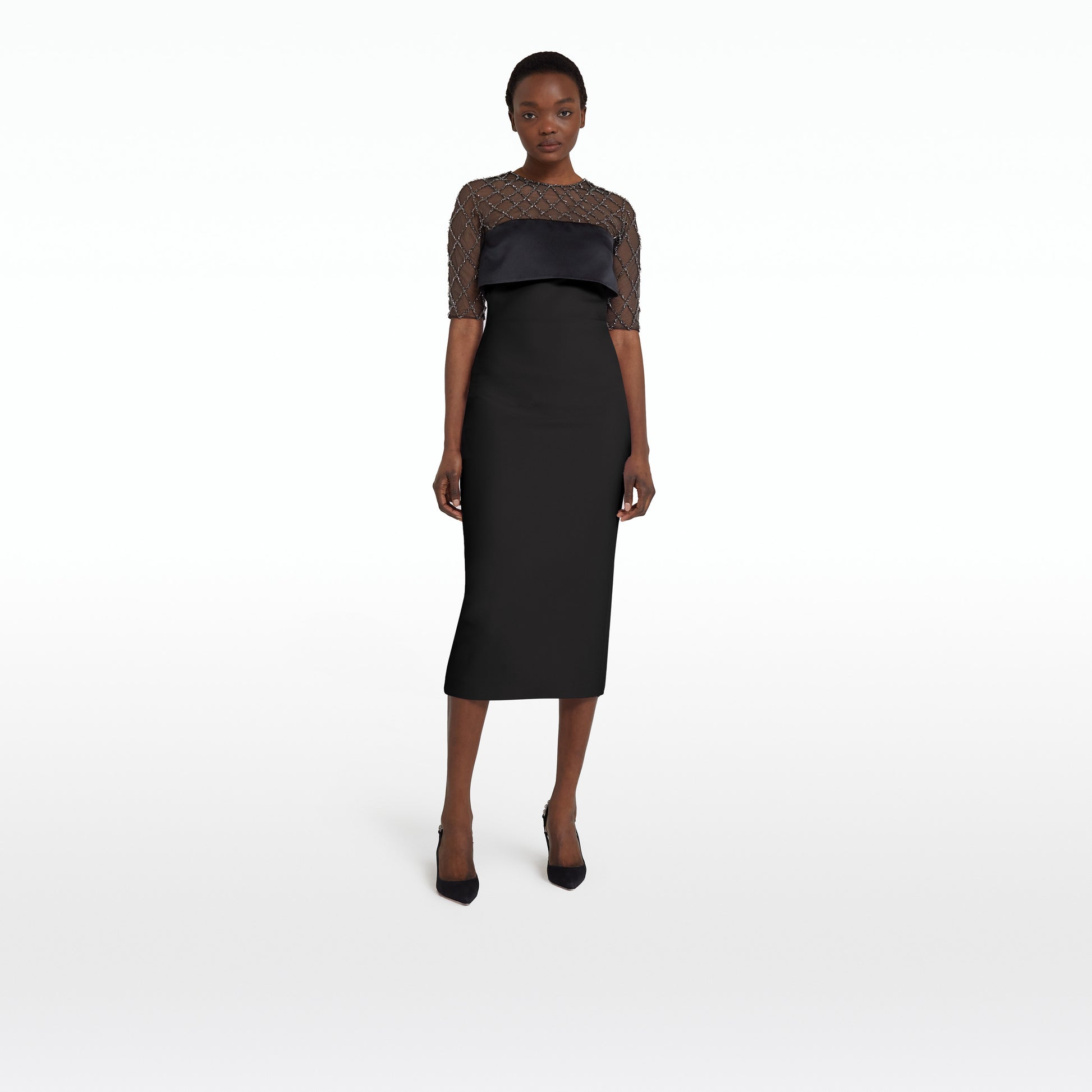 Safiyaa Anghelina Black Midi Dress | Luxury Ready to Wear | Coveti