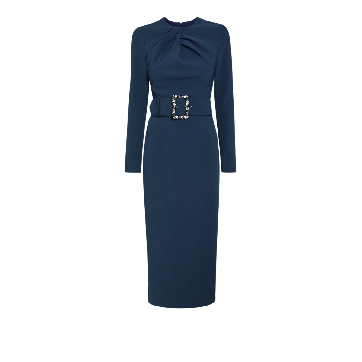 Safiyaa Brunna Ink Blue Midi Dress With Embroidered Belt | Luxury Ready ...