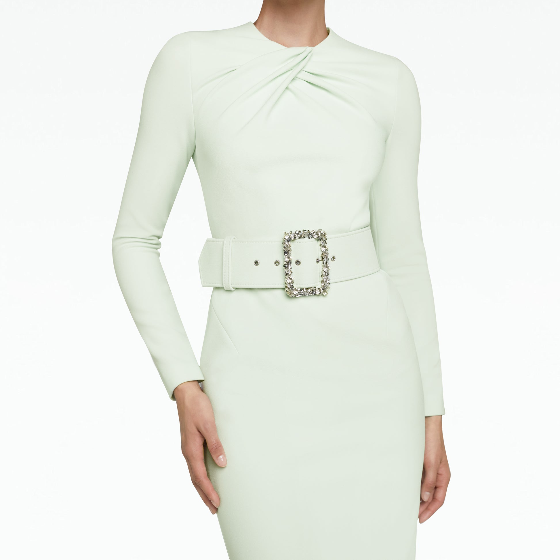 Safiyaa Brunna Spearmint Midi Dress With Embroidered Belt | Luxury ...