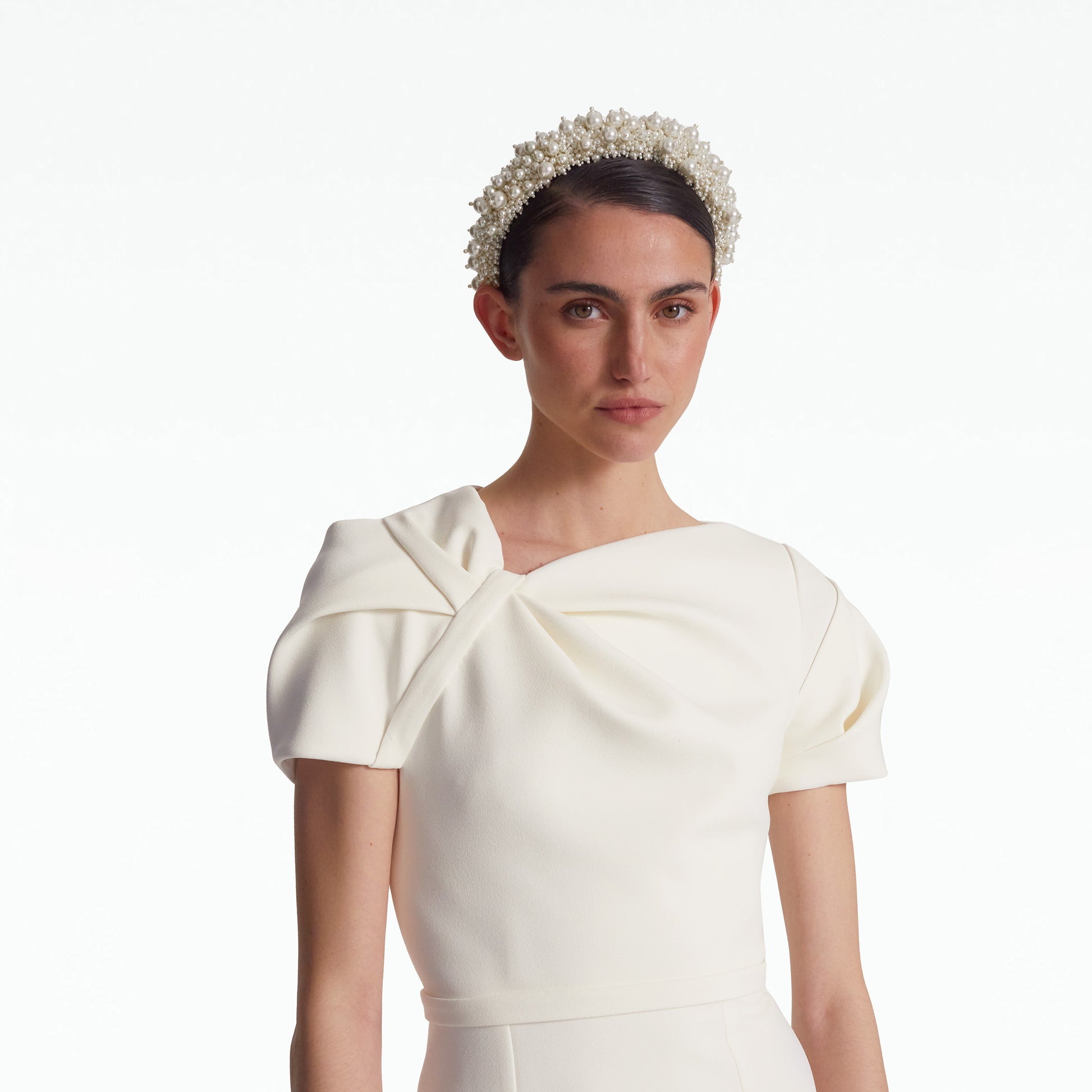 Safiyaa Callina Ivory Midi Dress | Luxury Ready to Wear | Coveti