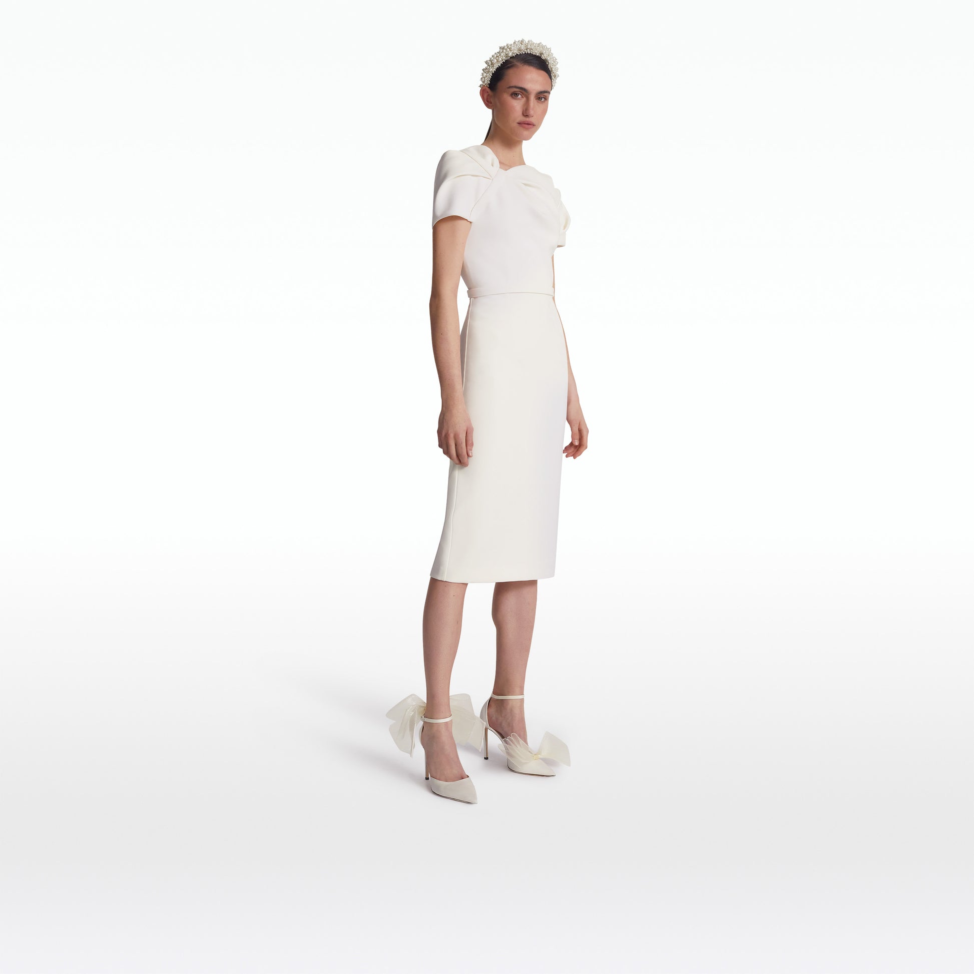 Safiyaa Callina Ivory Midi Dress | Luxury Ready to Wear | Coveti