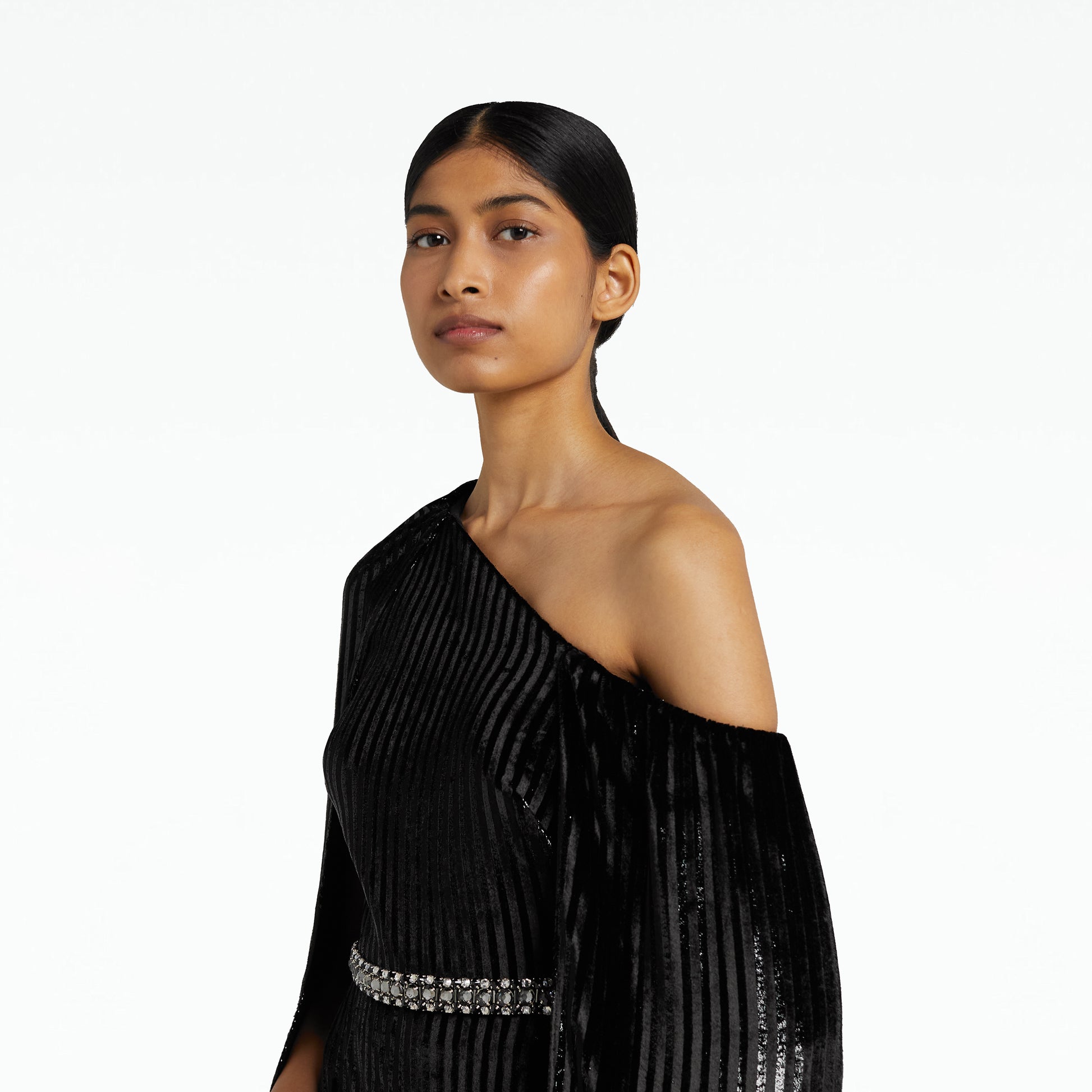 Safiyaa Chiara Black Long Dress With Embroidered Belt | Luxury Ready to ...