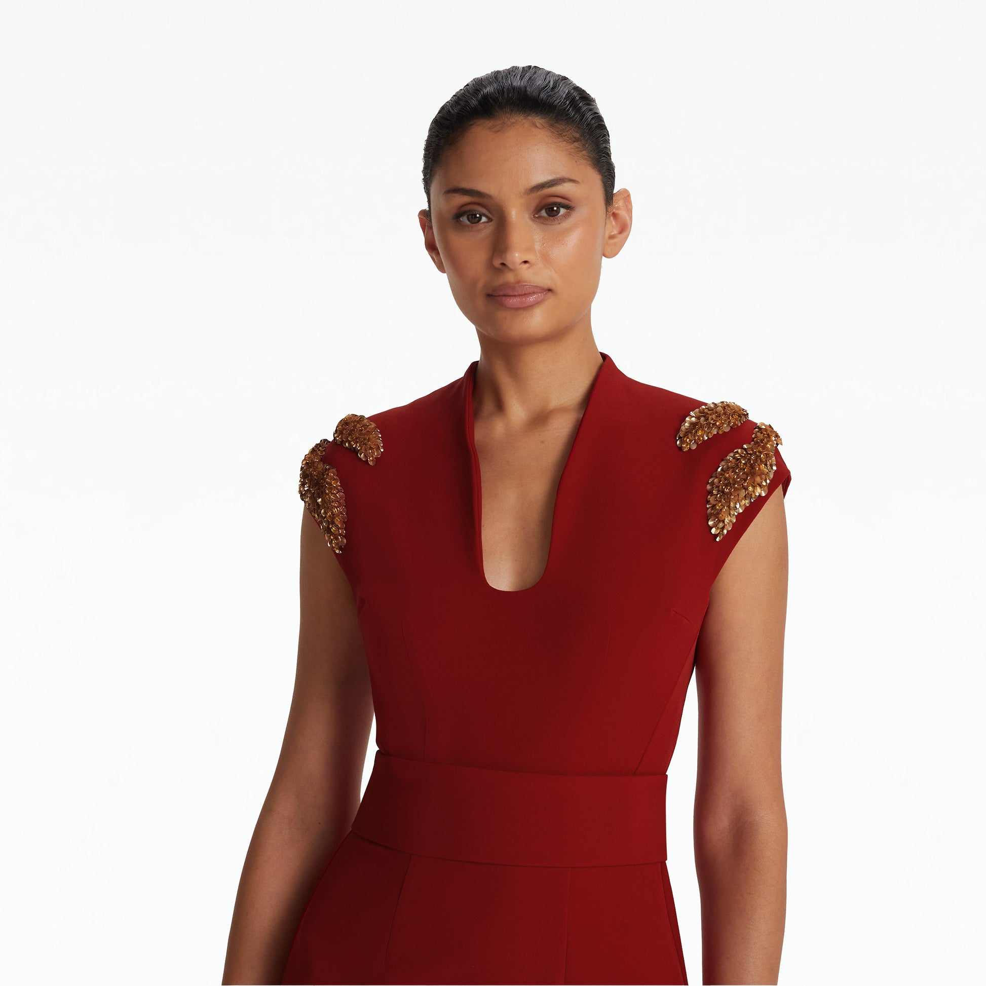 Safiyaa Dana Azalea Red Long Dress | Luxury Ready to Wear | Coveti