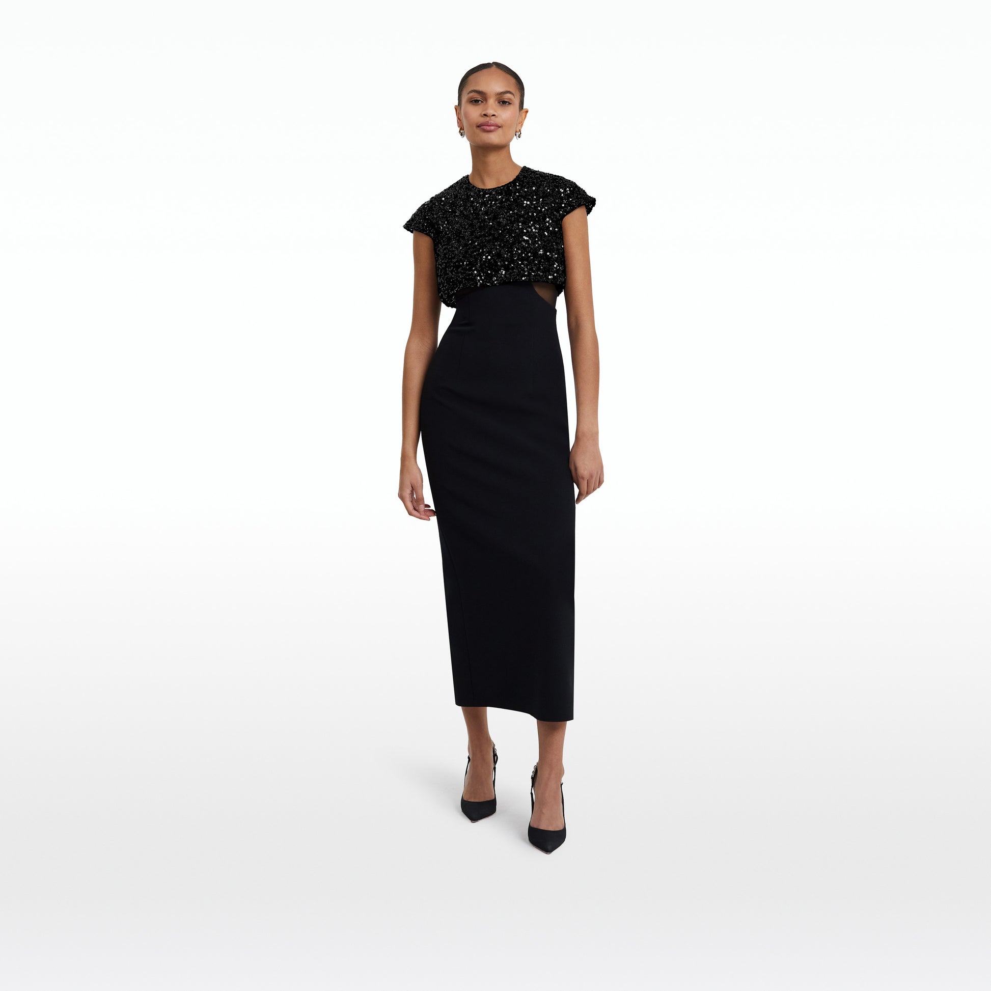 Safiyaa Dominica Black Midi Dress | Luxury Ready to Wear | Coveti