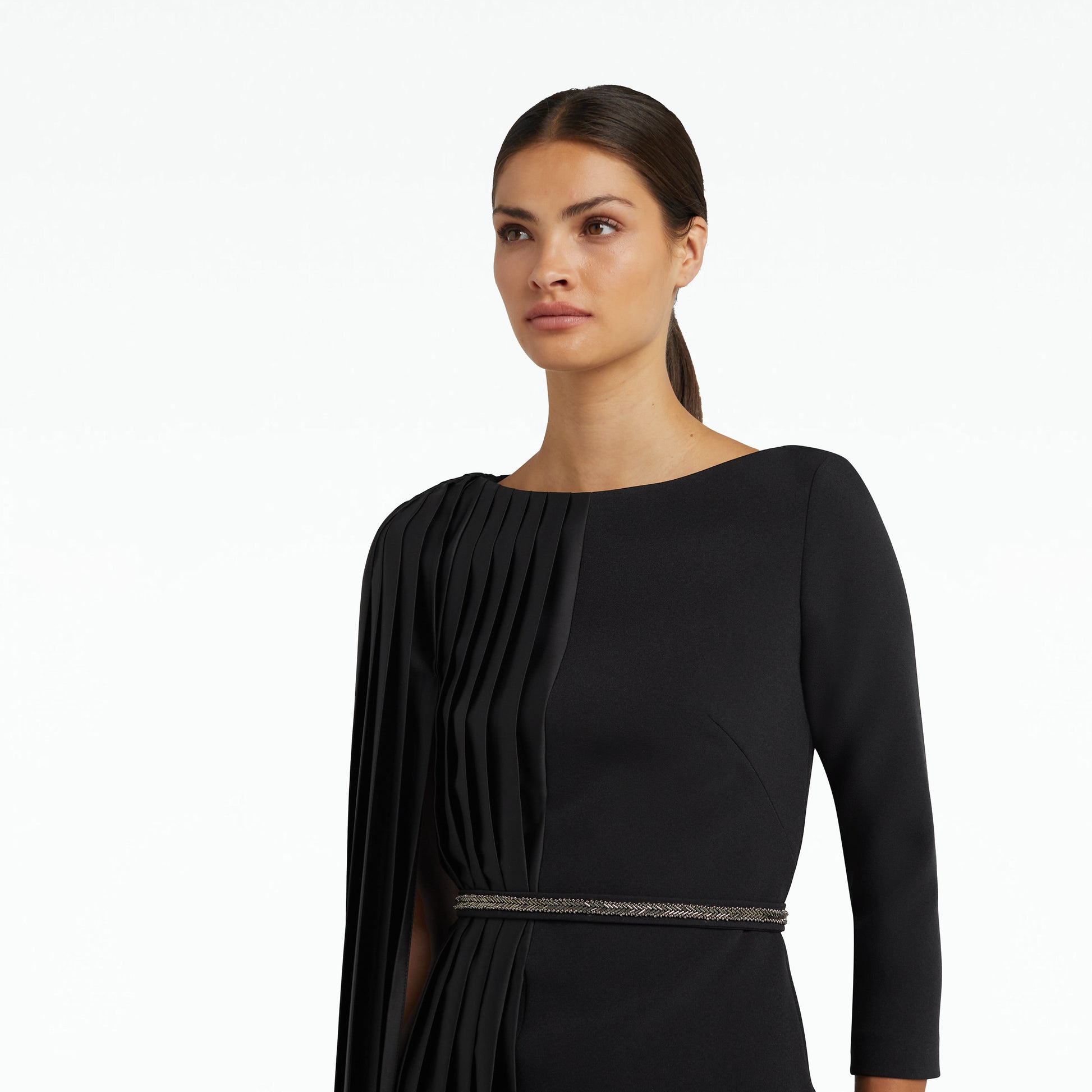 Safiyaa Liba Black Midi Dress With Embroidered Belt | Luxury Ready to ...