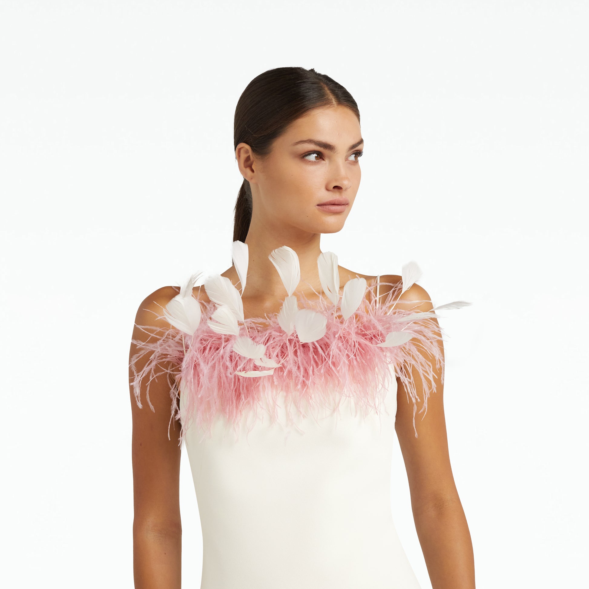 Safiyaa Molly Ivory Feather-Trimmed Short Dress | Luxury Ready to Wear ...