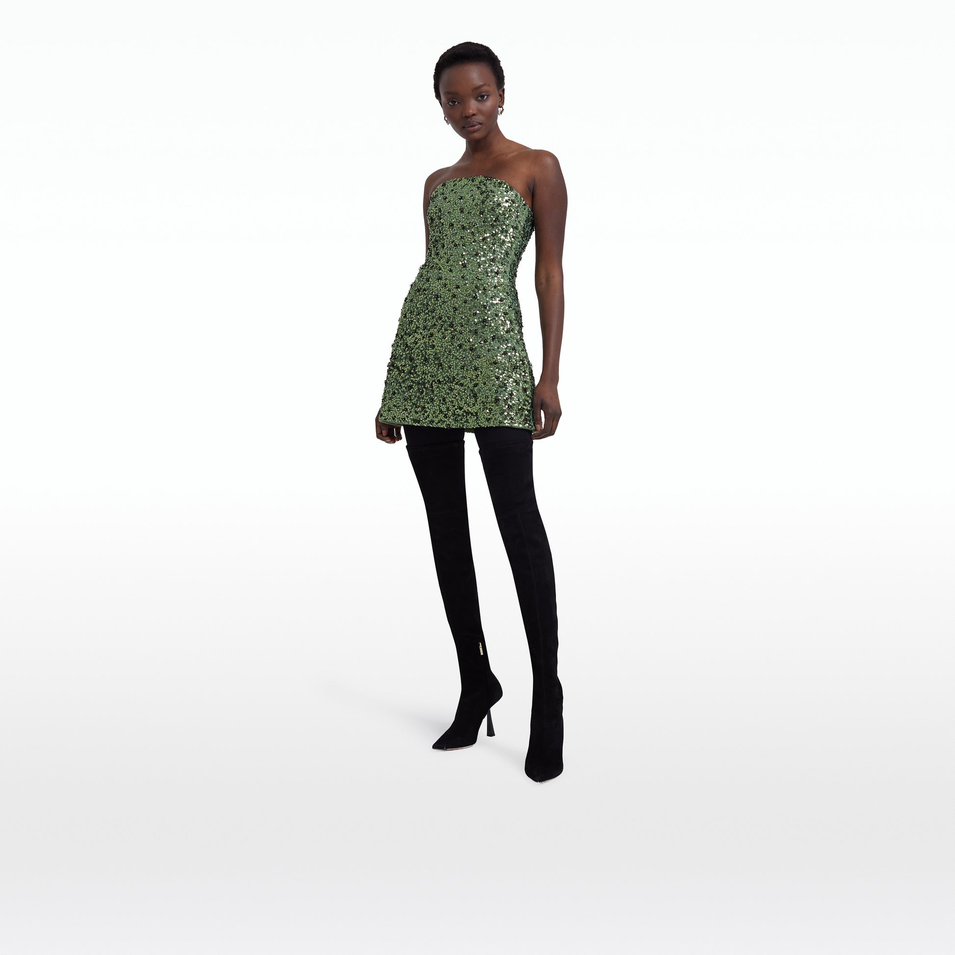 Safiyaa Rowan Oil Green Short Dress | Luxury Ready to Wear | Coveti