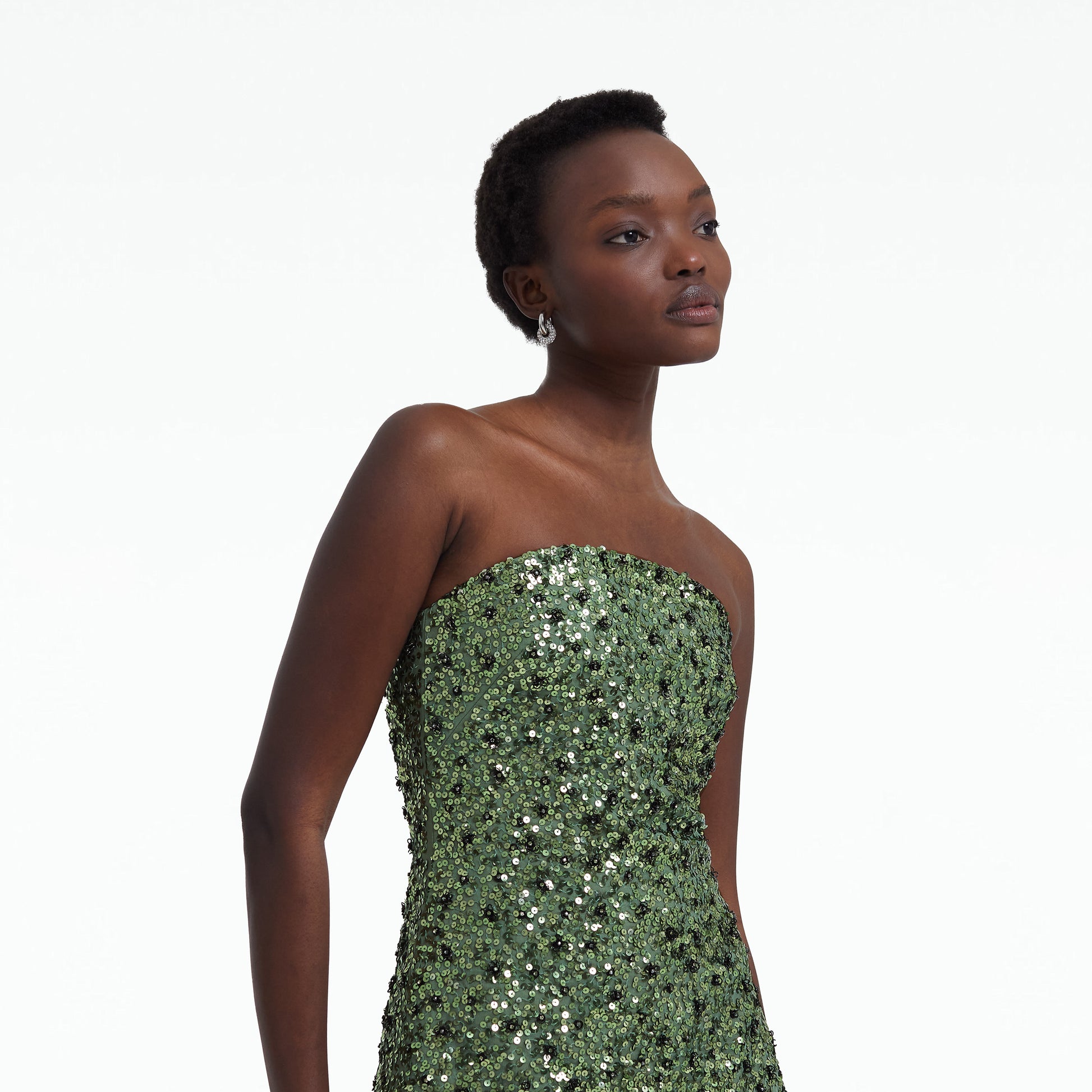 Safiyaa Rowan Oil Green Short Dress | Luxury Ready to Wear | Coveti