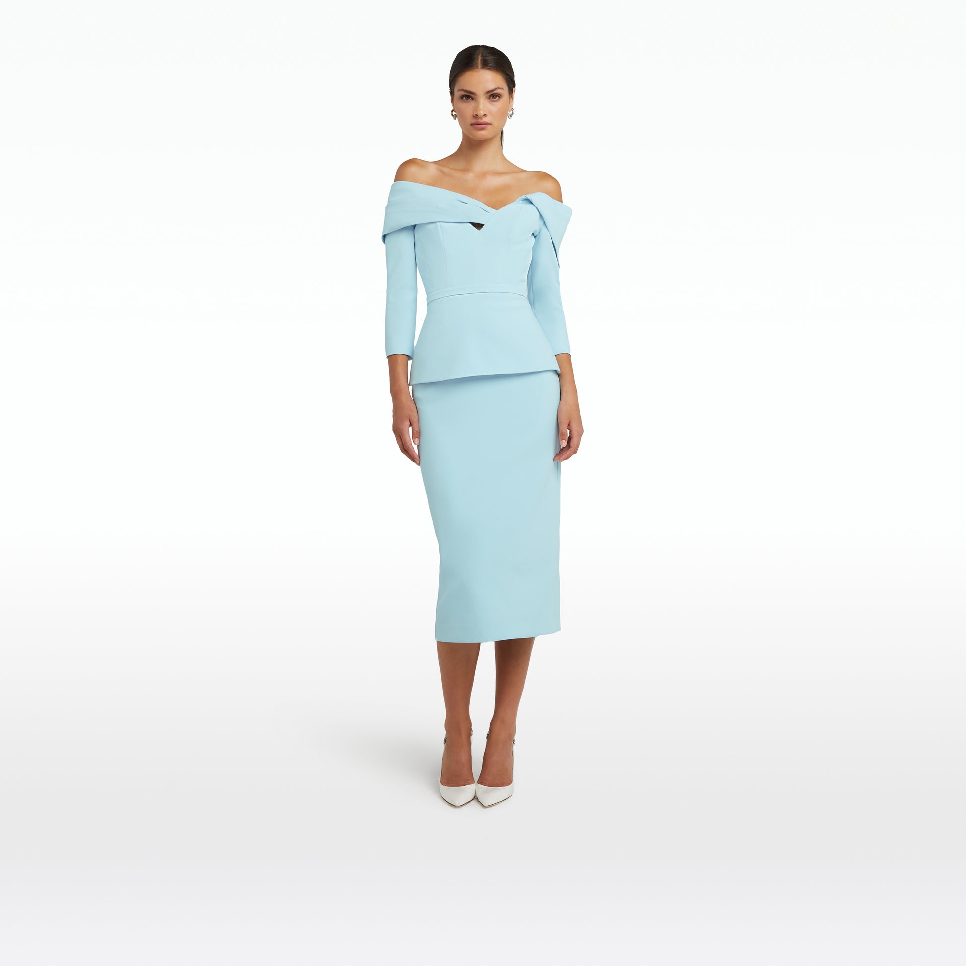 Safiyaa Tinsley Baby Blue Midi Dress | Luxury Ready to Wear | Coveti